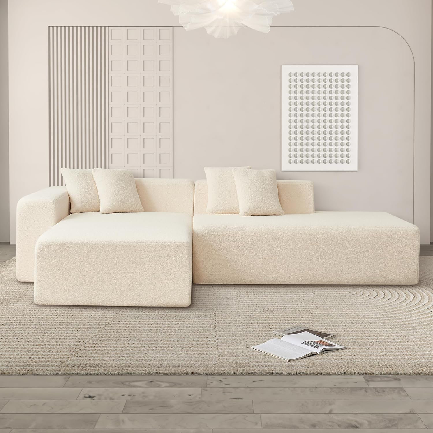 Ivy Bronx 105'' Modular Sectional Couch, Comfy Upholstered L-shape Sectional Sofa With Chaise ...