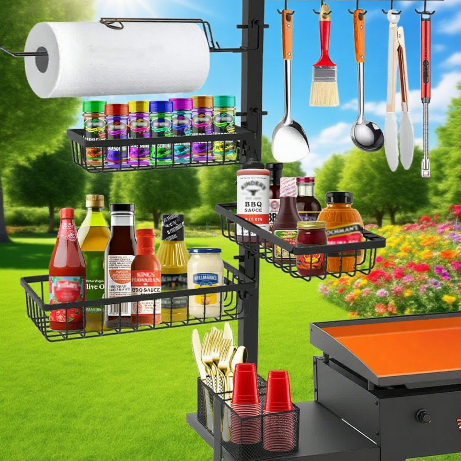 DOCOSA Griddle Caddy For Outdoor Kitchen, BBQ Grill Organizer With ...