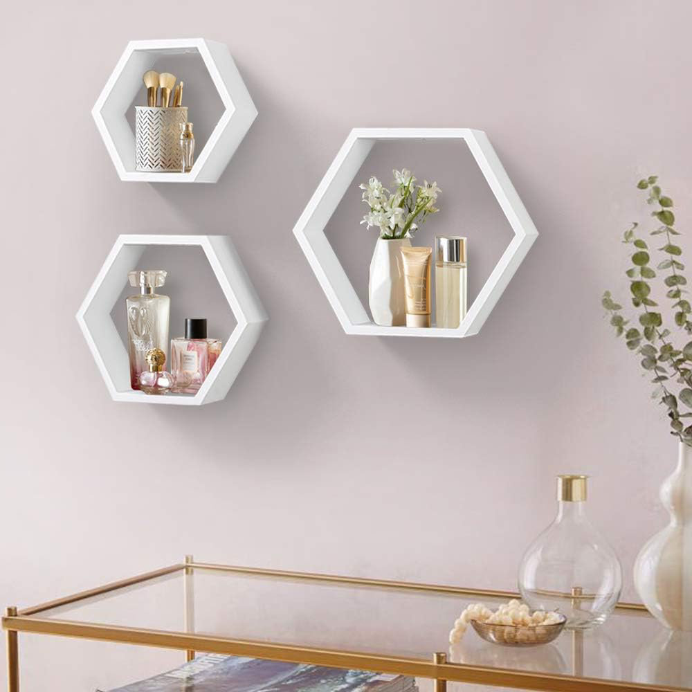 Latitude Run® Set of 3 Hexagon Floating Shelves Modern Honeycomb ...