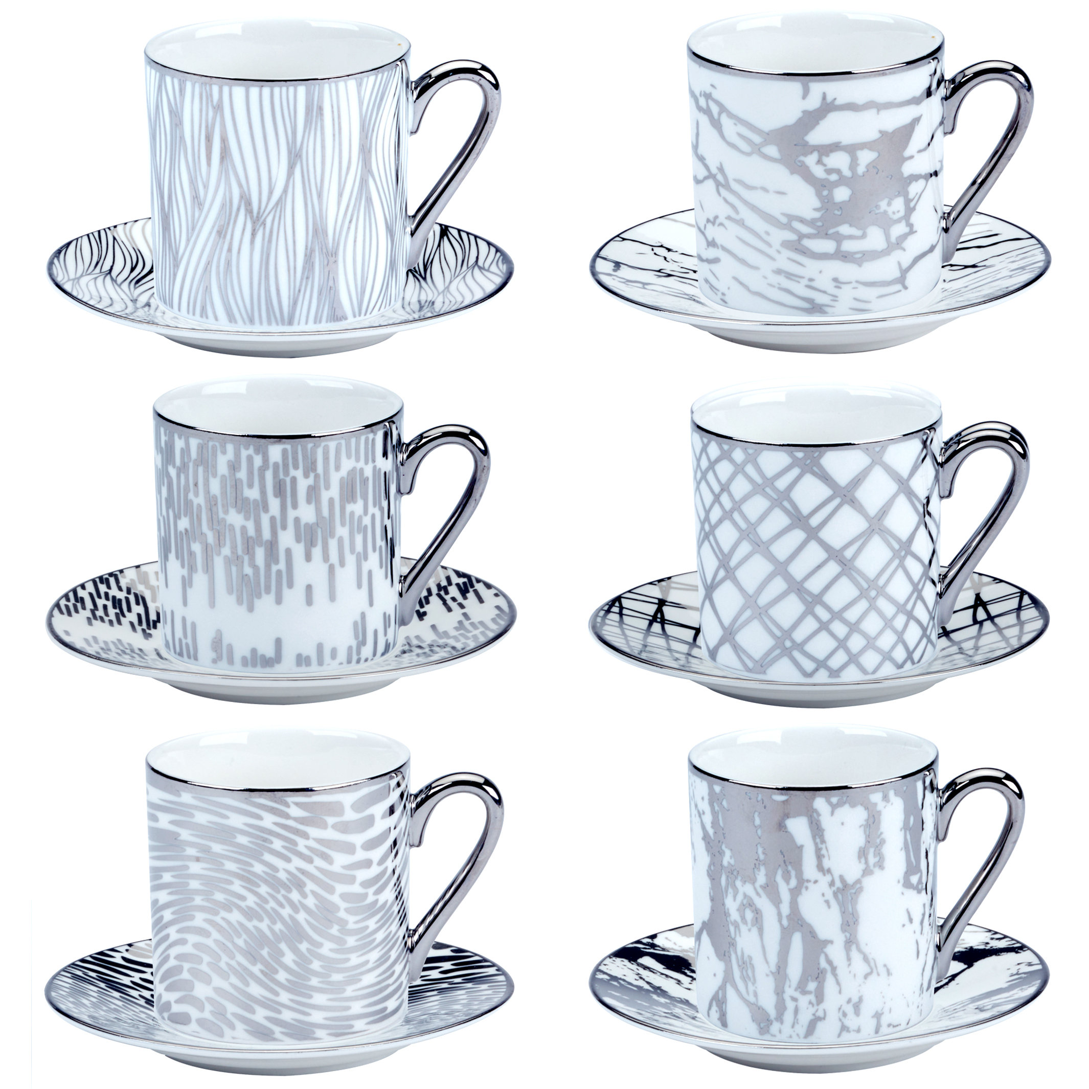 Certified International Matrix Silver Espresso Cup & Saucer Cup - 3in x ...