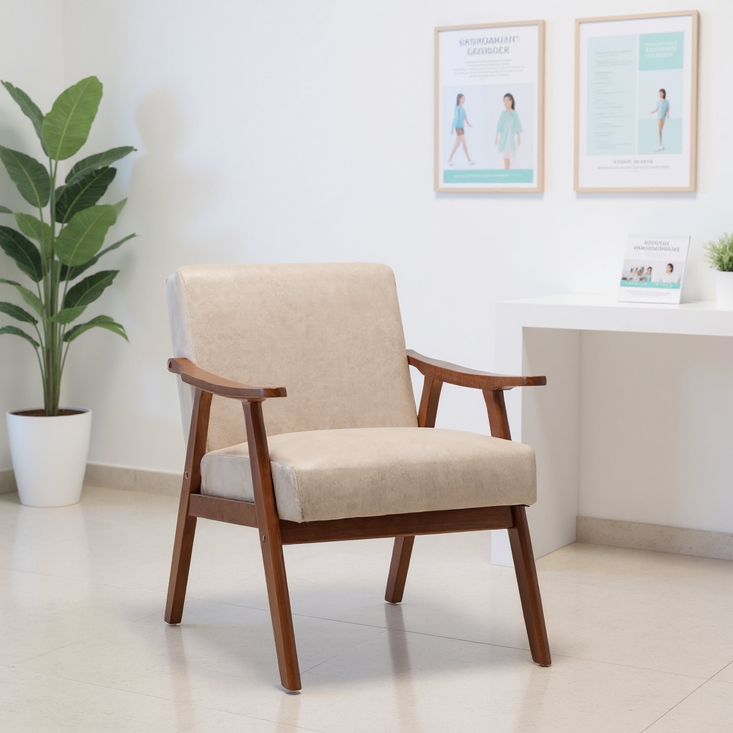 39F inc Mid-Century Reception Lounge Chair with Cushioned Seat & Wooden ...