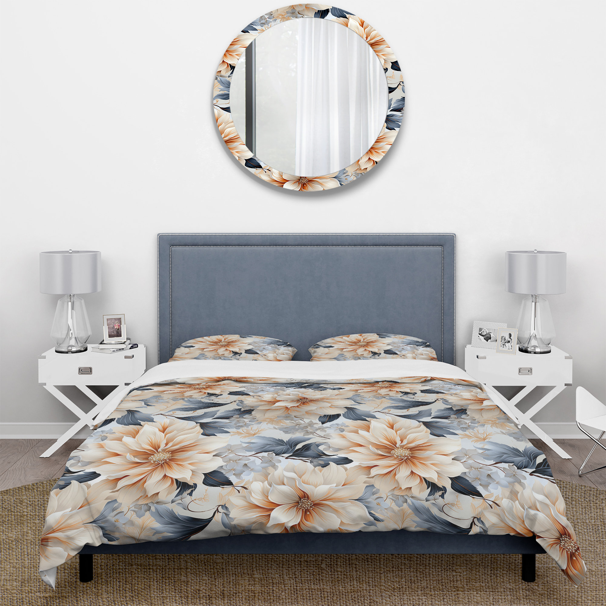 Design Art White And Blue Contemporary Floral Fusion Collage - Floral ...