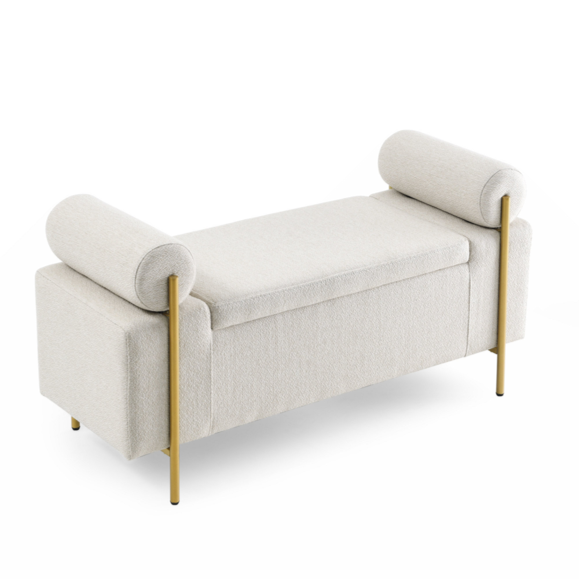 Everly Quinn Elegant Upholstered Linen Storage Bench With Cylindrical ...