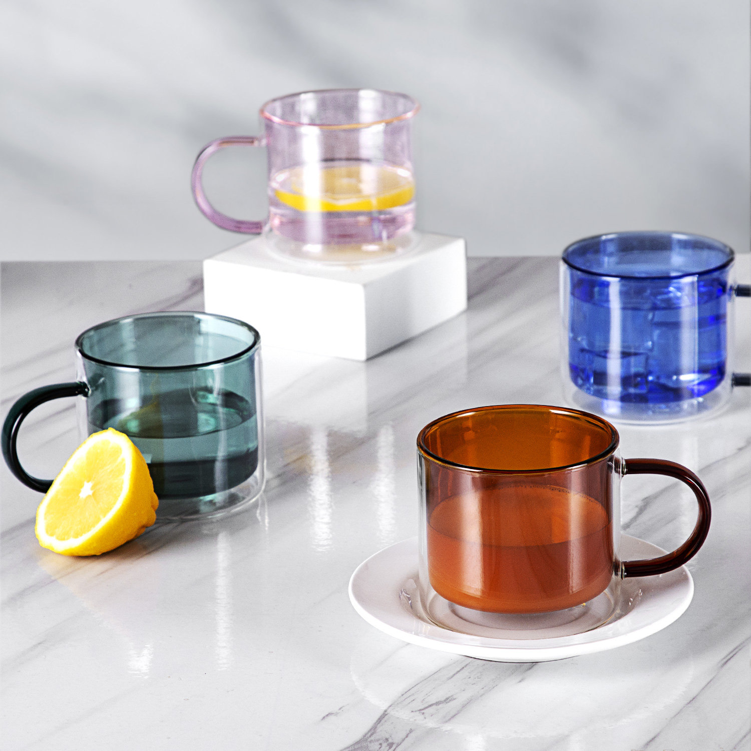 Bacimi Double Wall Insulated Coffee Mugs (set Of 4 / 9oz) - Clear ...