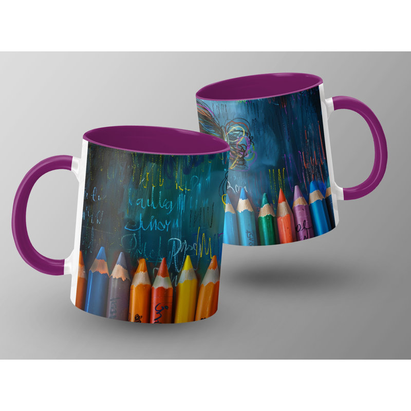 East Urban Home Set of 4 Kids Drawing Style 11oz Accent Mugs – White ...