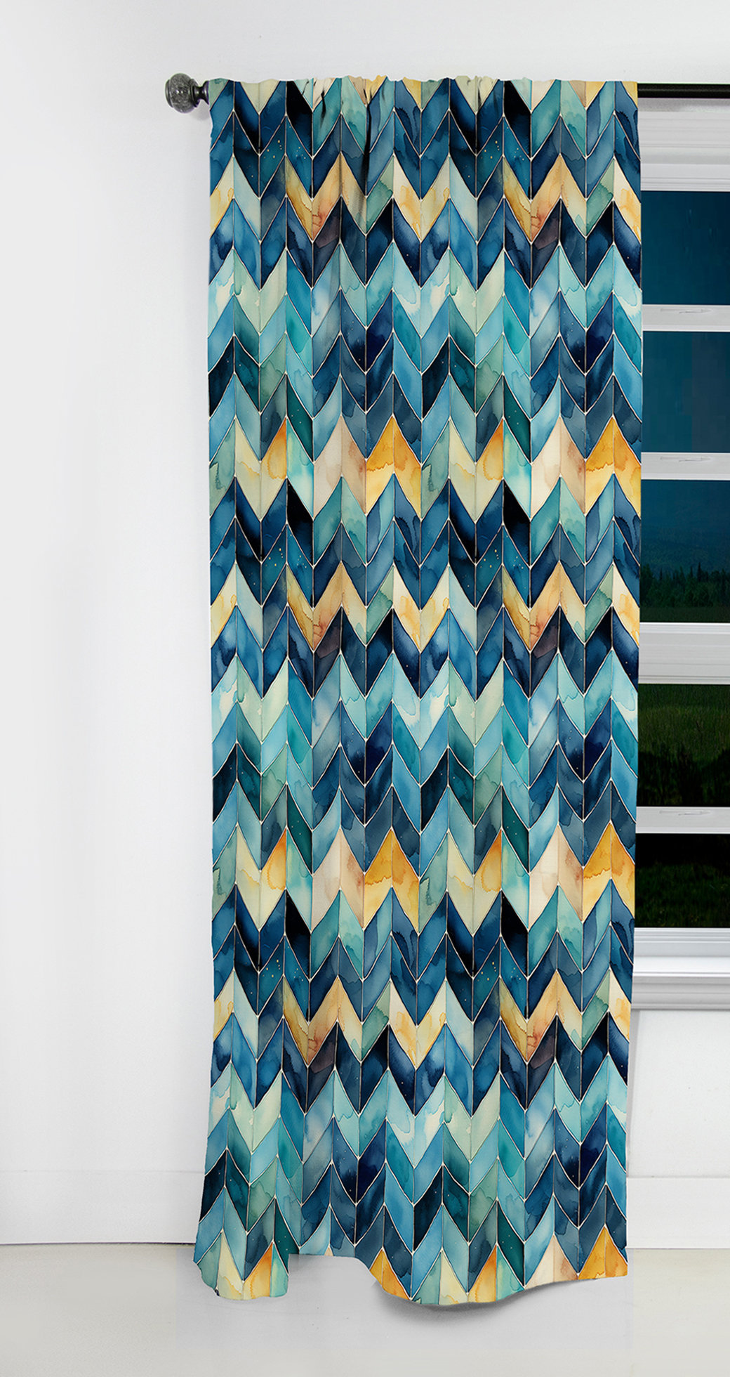 Design Art Watercolor Delight Blue Chevron Pattern - Chevron Curtain ...