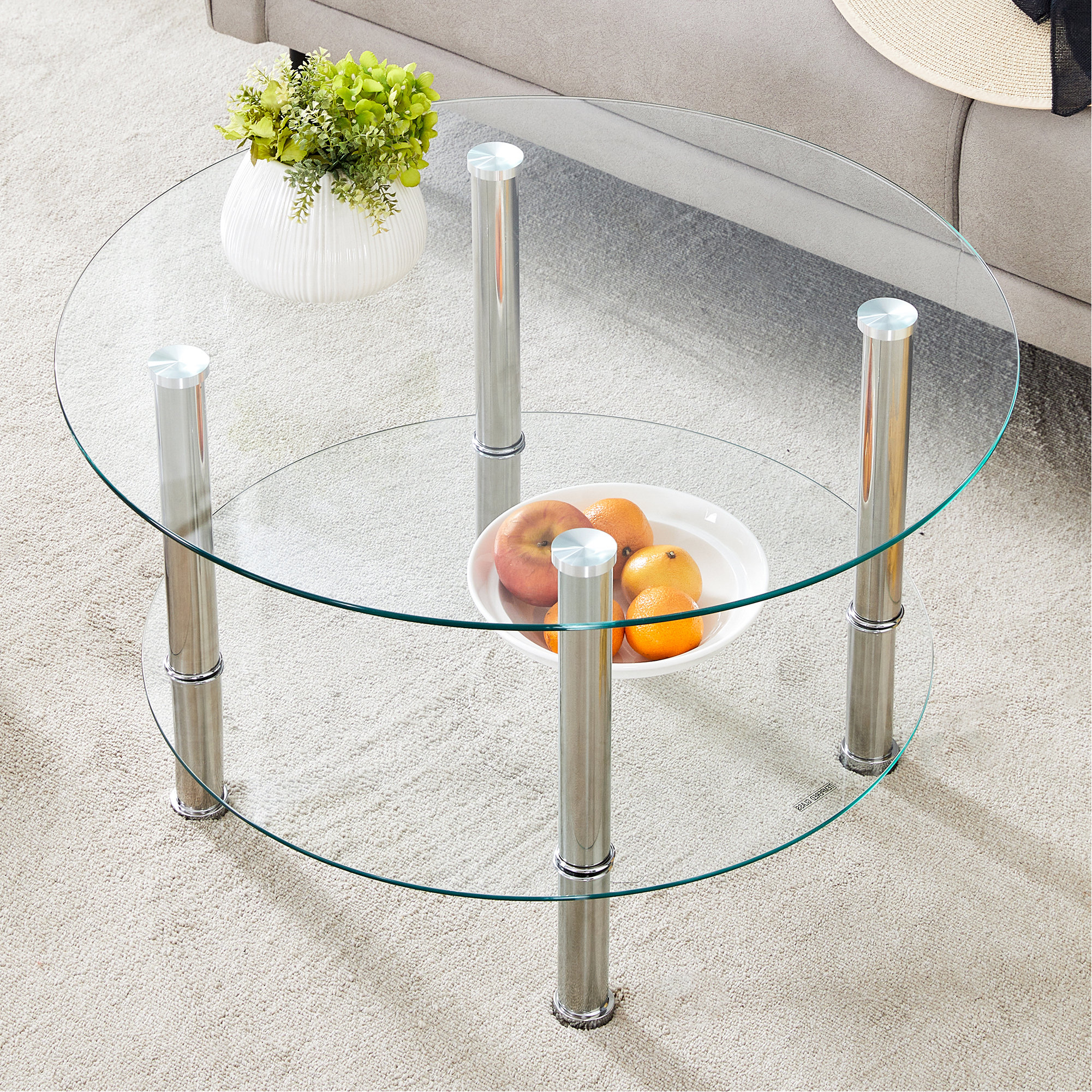 Mercer41 Contemporary Coffee Table With Tempered Glass Tabletop And ...