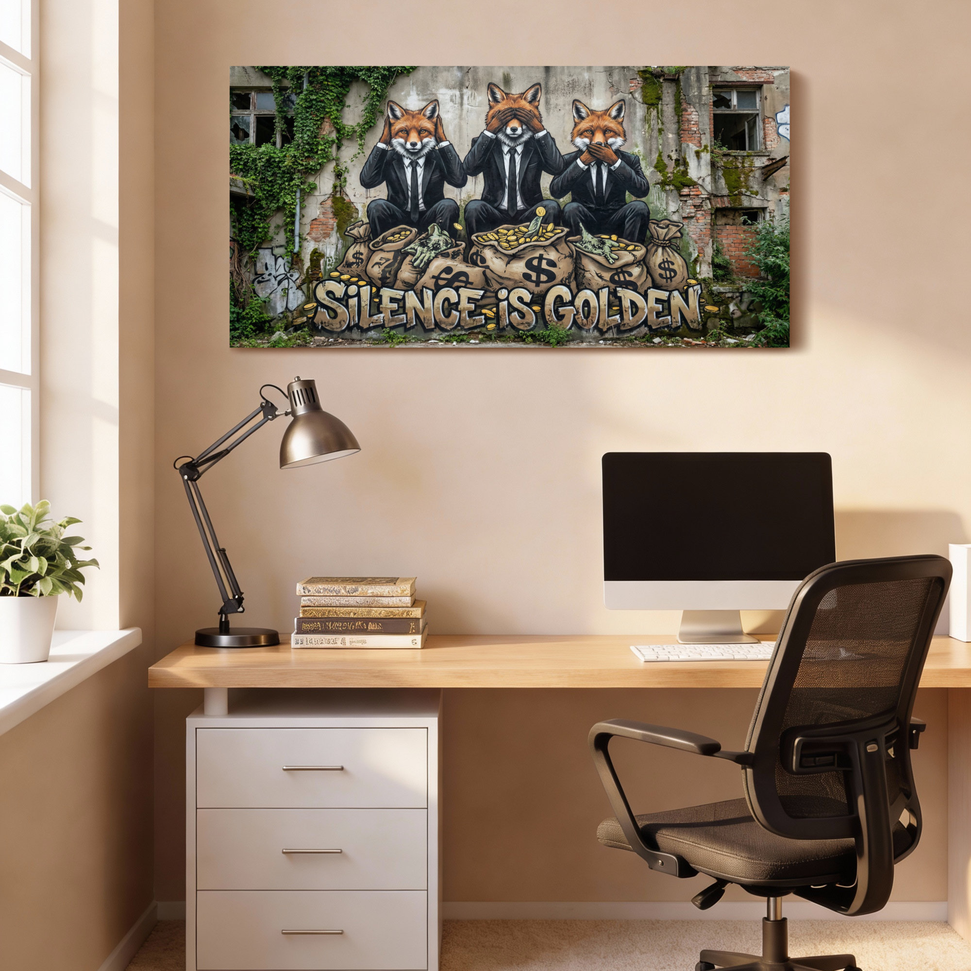 Trent Austin Design® Foxes In Suits With Money Bags Silence Is Graffiti ...