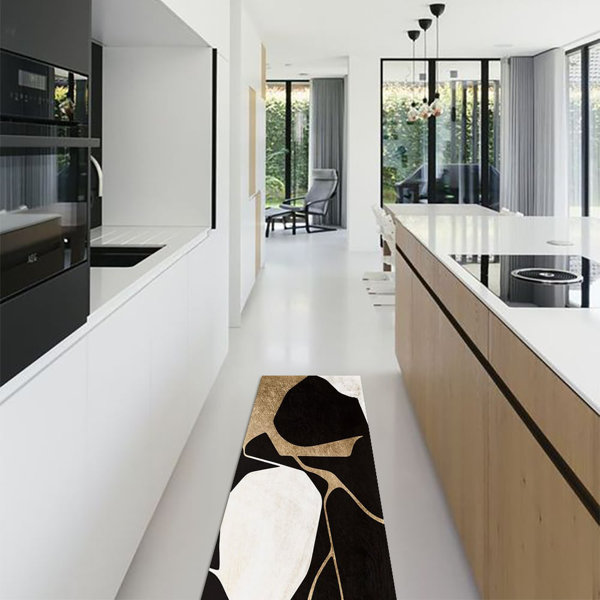 Ivy Bronx 2PCS Abstract Gold&Black Diatom Mud Running Mat Non-Slip ...