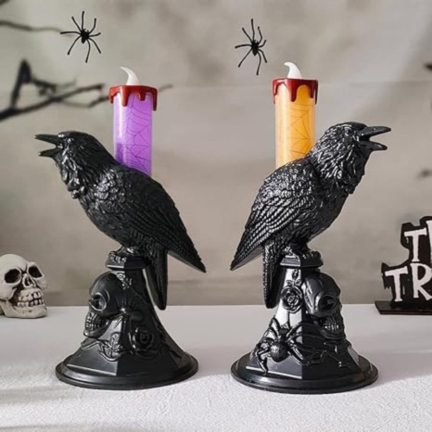The Holiday Aisle® 2 Set LED Raven Halloween Flameless Candles | Wayfair