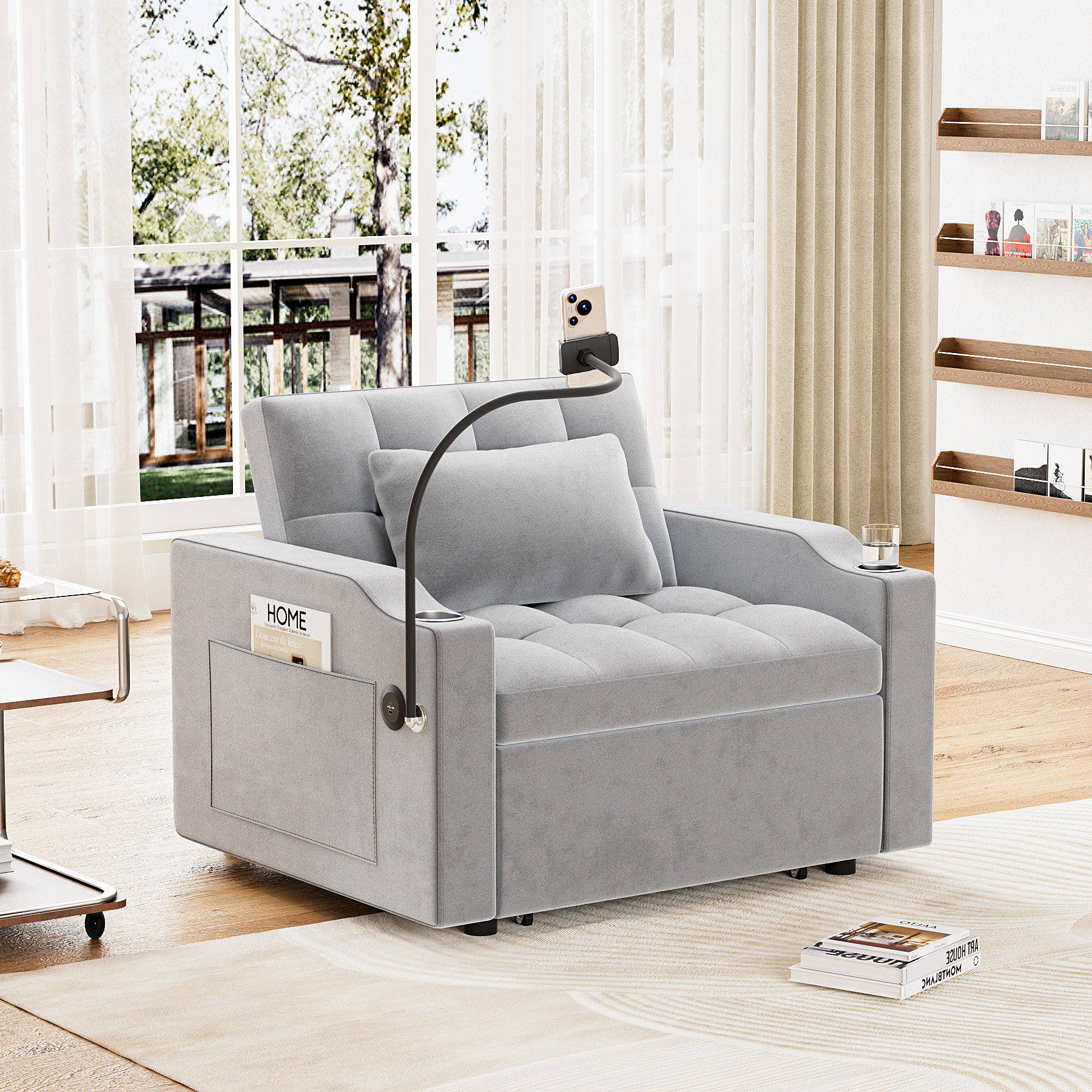 Latitude Run® Keng Upholstered Convertible Accent Chair With USB | Wayfair