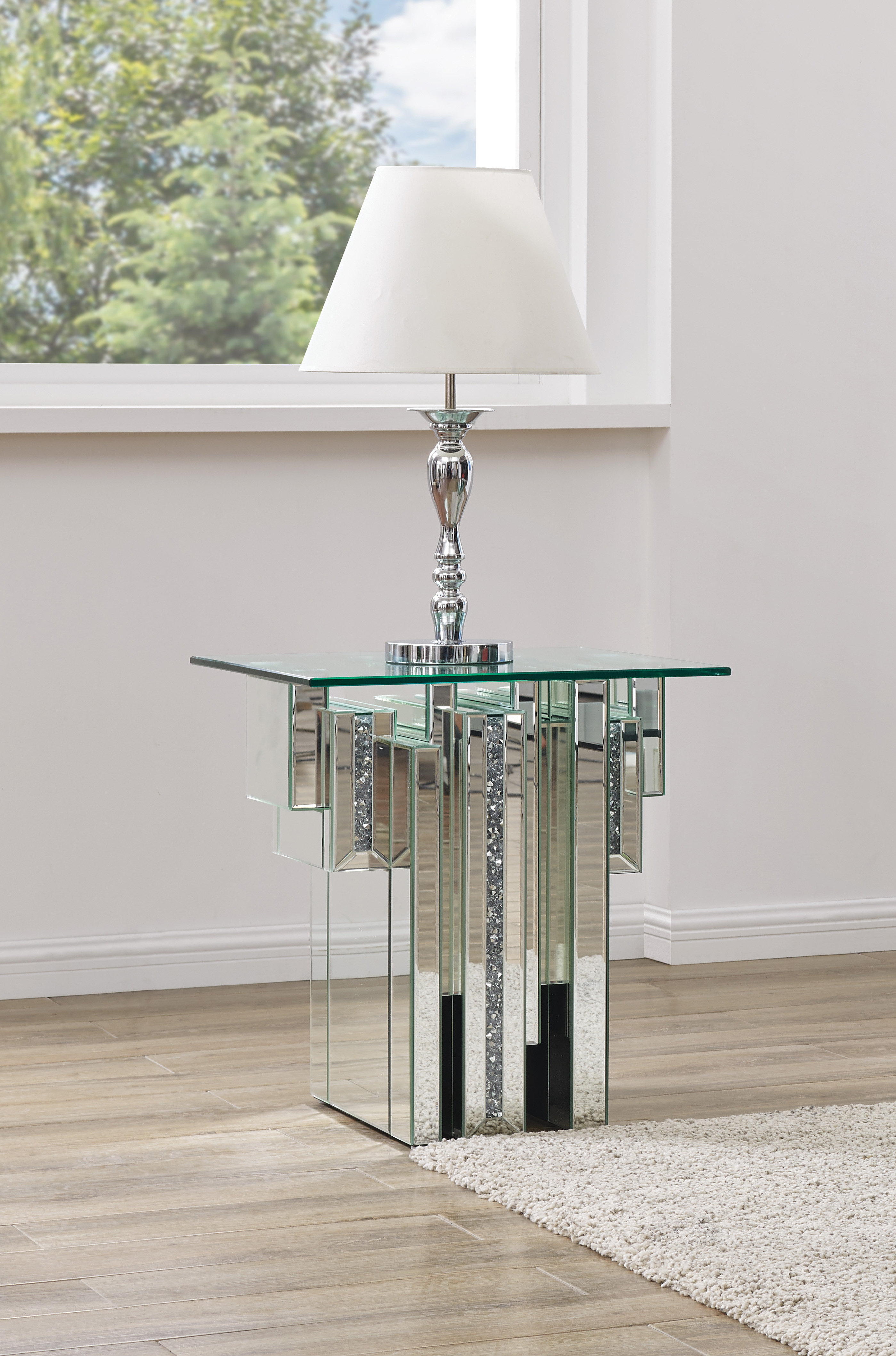 Mercer41 Adarrion Pedestal End Table with Glass Top in Mirrored | Wayfair