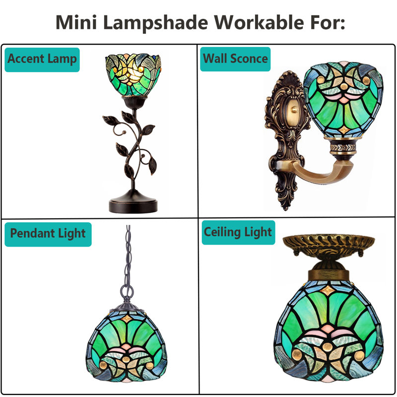 Astoria Grand Tiffany Lampshade 7 inch Wide Mini Stained Glass Lamp ...