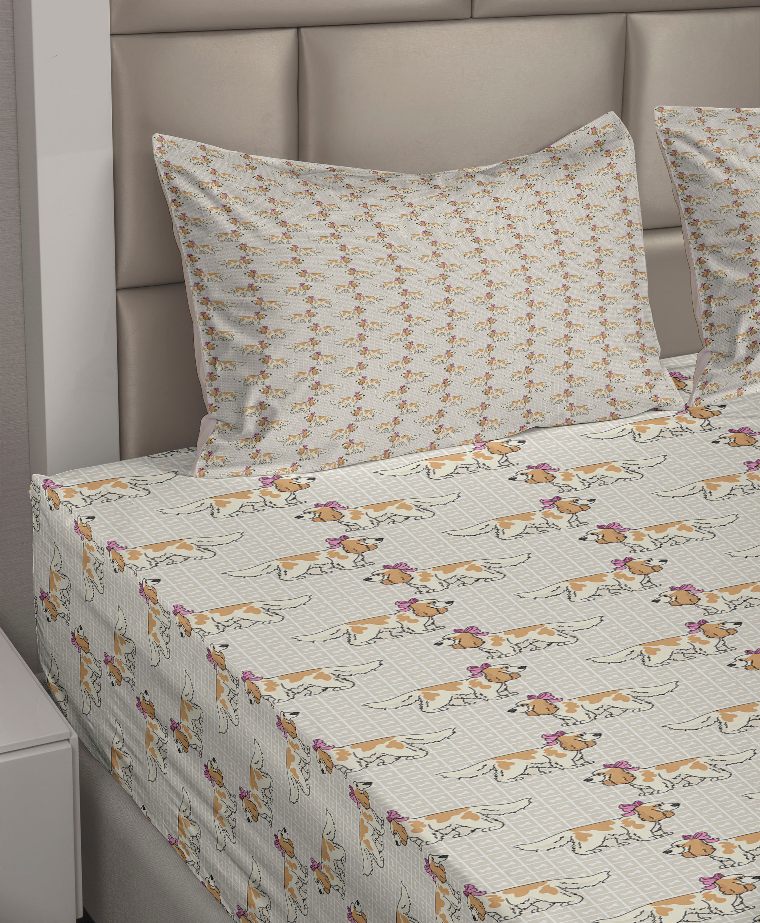 Ambesonne Dog Sheet Set Cocker Spaniels with Bones Art Sand Brown and ...