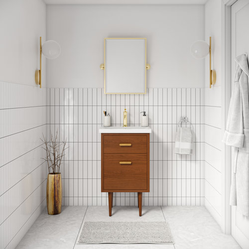 Wade Logan® Brandy 20" Vanity in Honey Walnut with Satin Gold Single ...