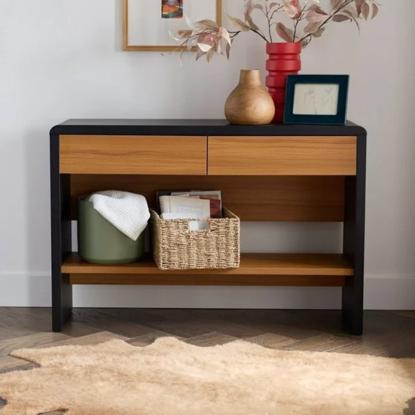 Latitude Run® Rounded Corner Entry Table, Black & Oak - Wayfair Canada