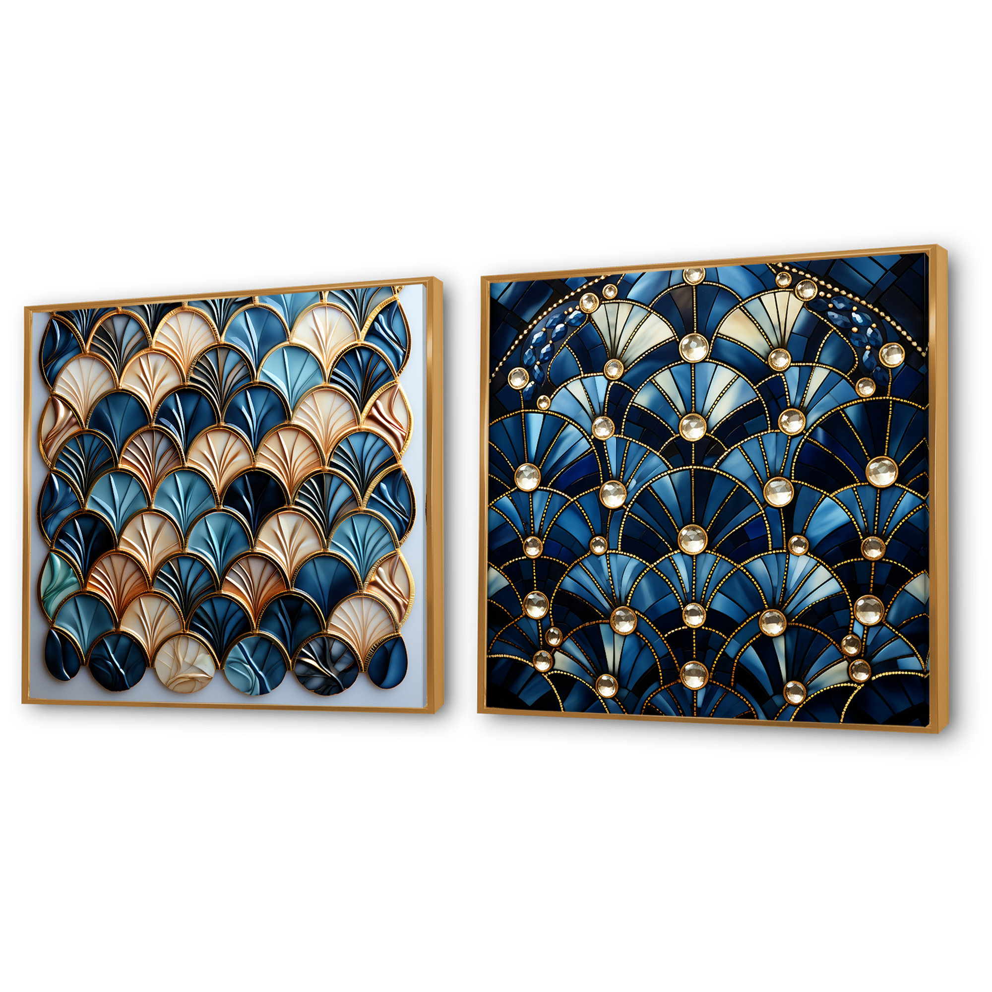 Mercer41 Art Deco Blue Golden Tile Elegance 1 I - Abstract Geometric ...