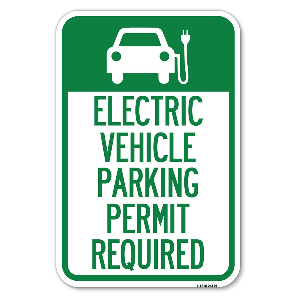 SignMission Electric Vehicle Parking Permit Required (With Electric Car ...