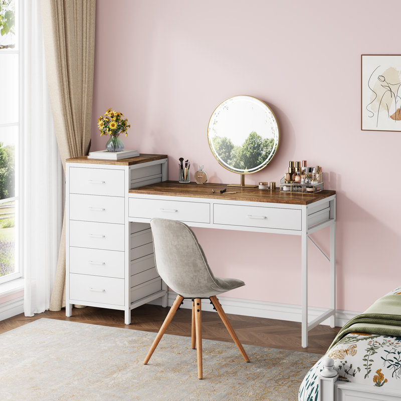 Ebern Designs 55.12'' Reversible Computer Desk With Drawers | Wayfair