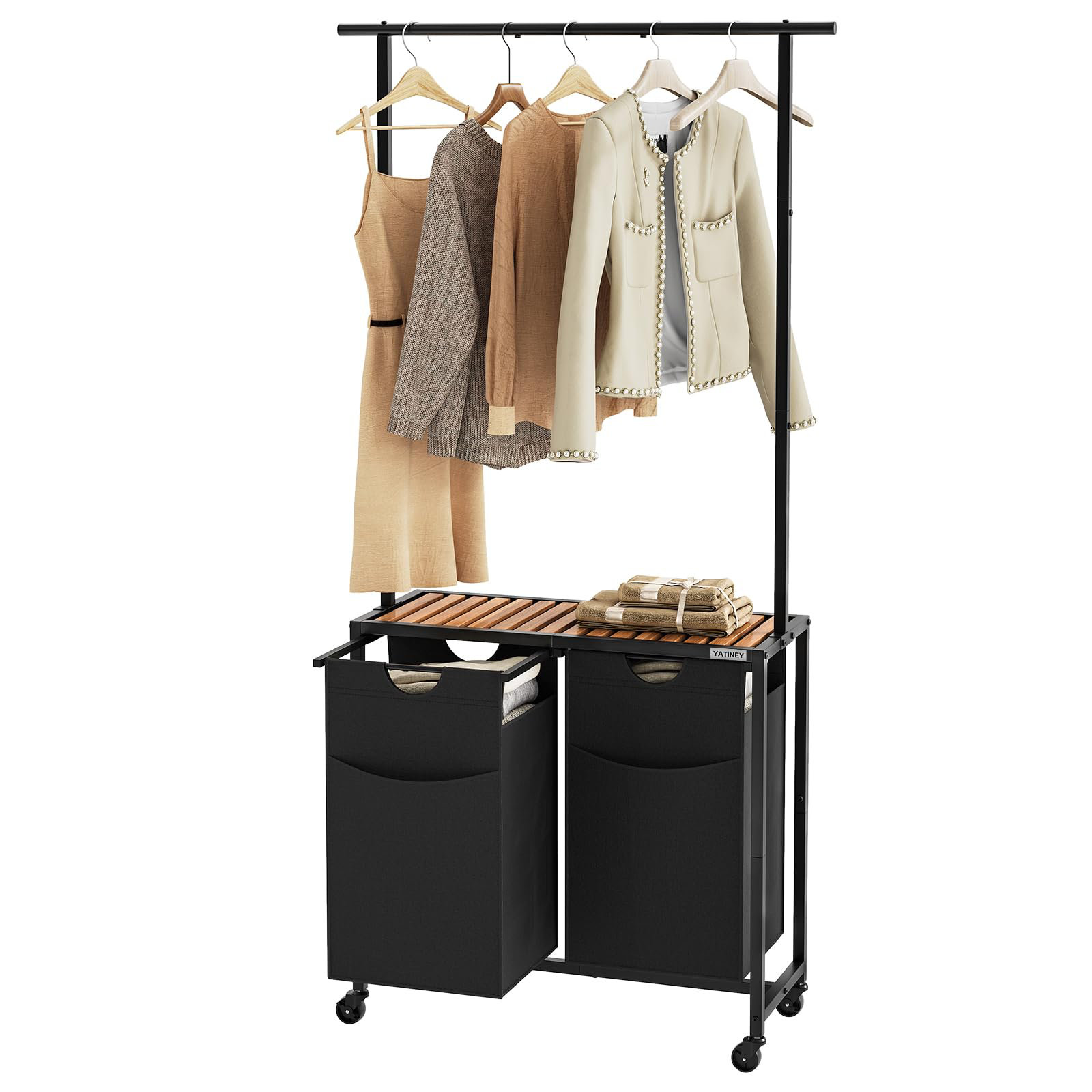 Co-t 2-Section Laundry Sorter With Hanging Rack And Rolling Wheels ...