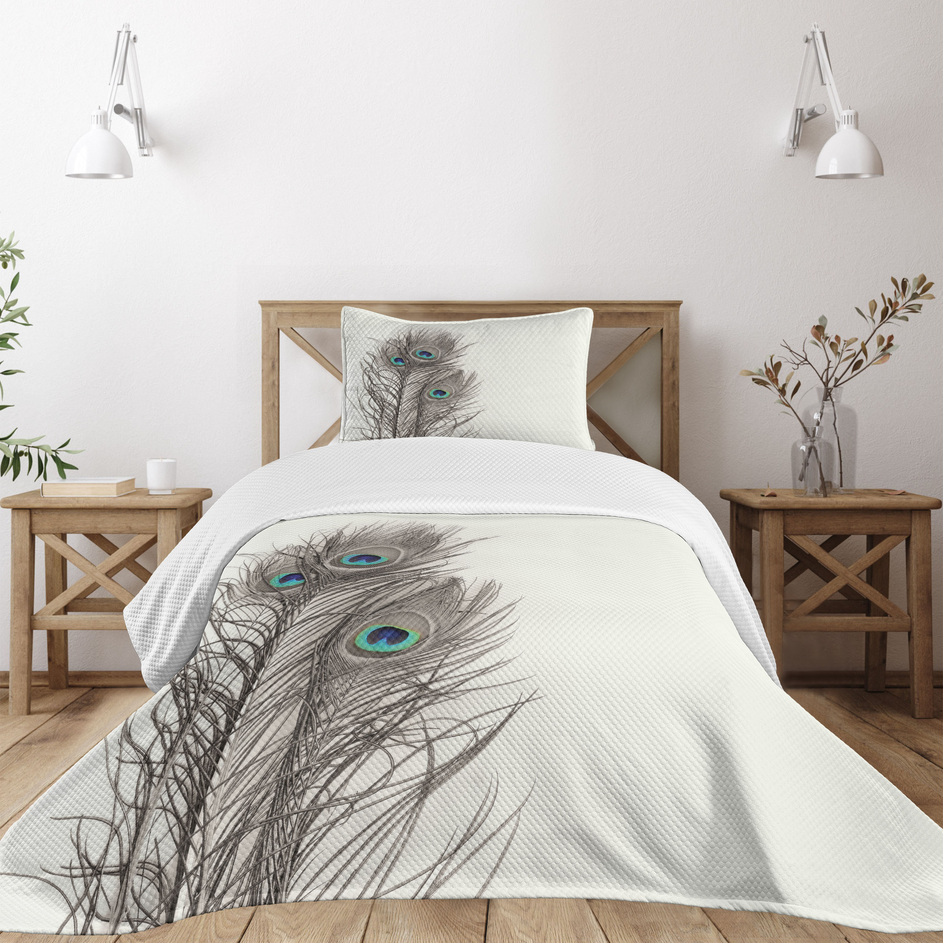 Ambesonne Peacock Bedspread Feathers of Exotic Bird | Wayfair