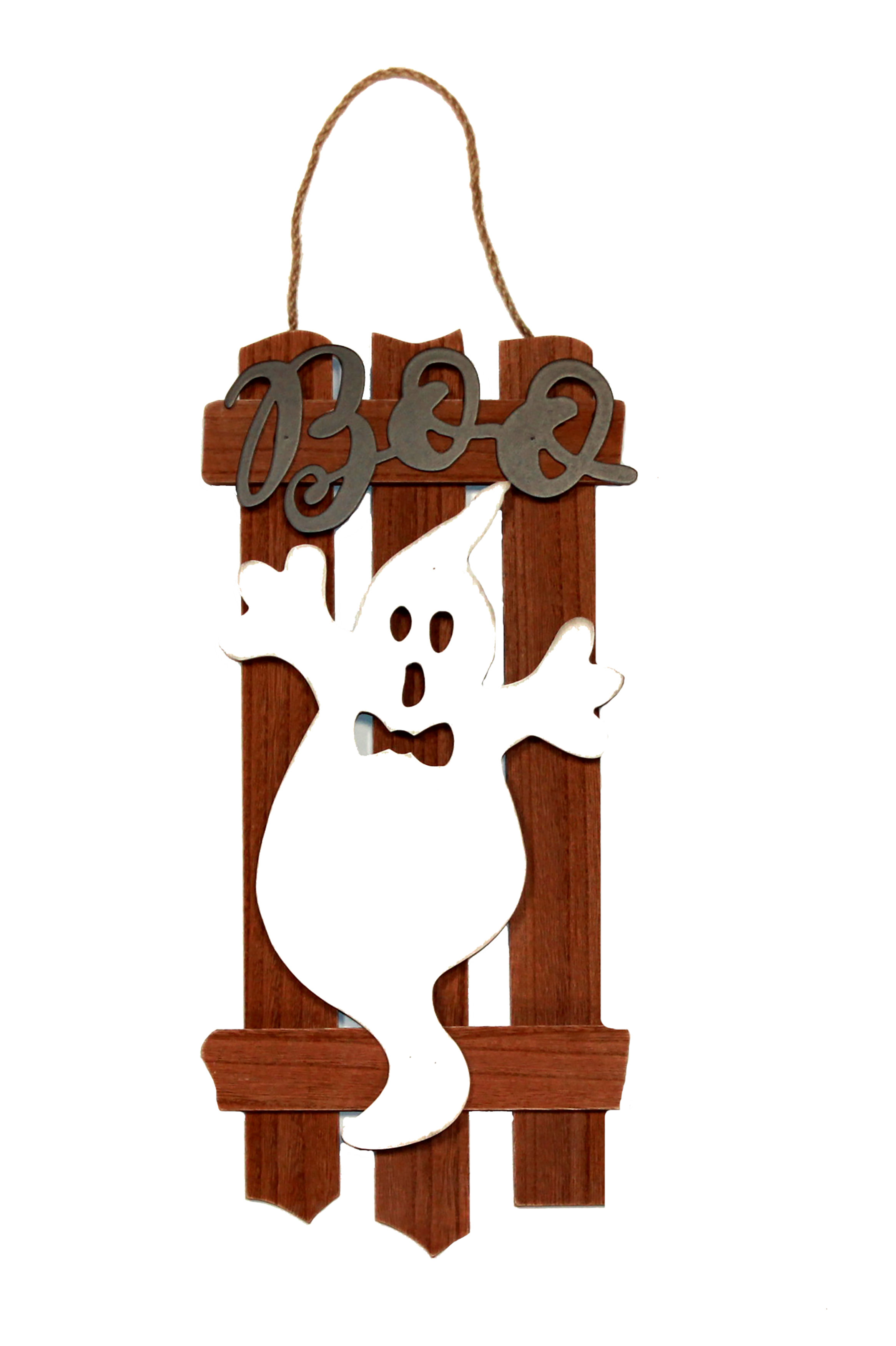 The Holiday Aisle® 17" Halloween Wood Hanging Boo Ghost On Fence Sign ...