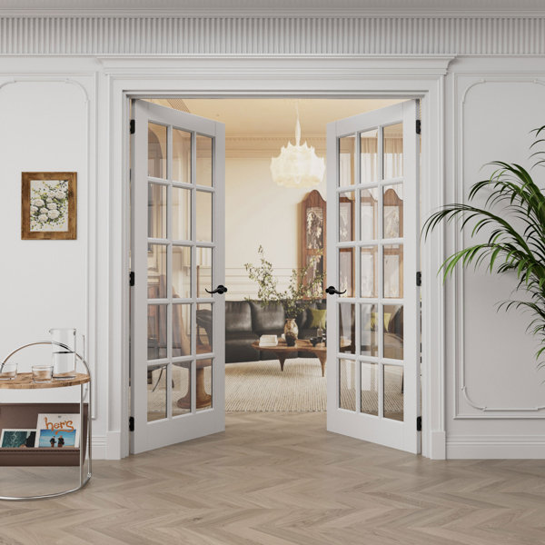 Win Stellar 15-Lite Clear Glass French Doors Interior White Primed ...