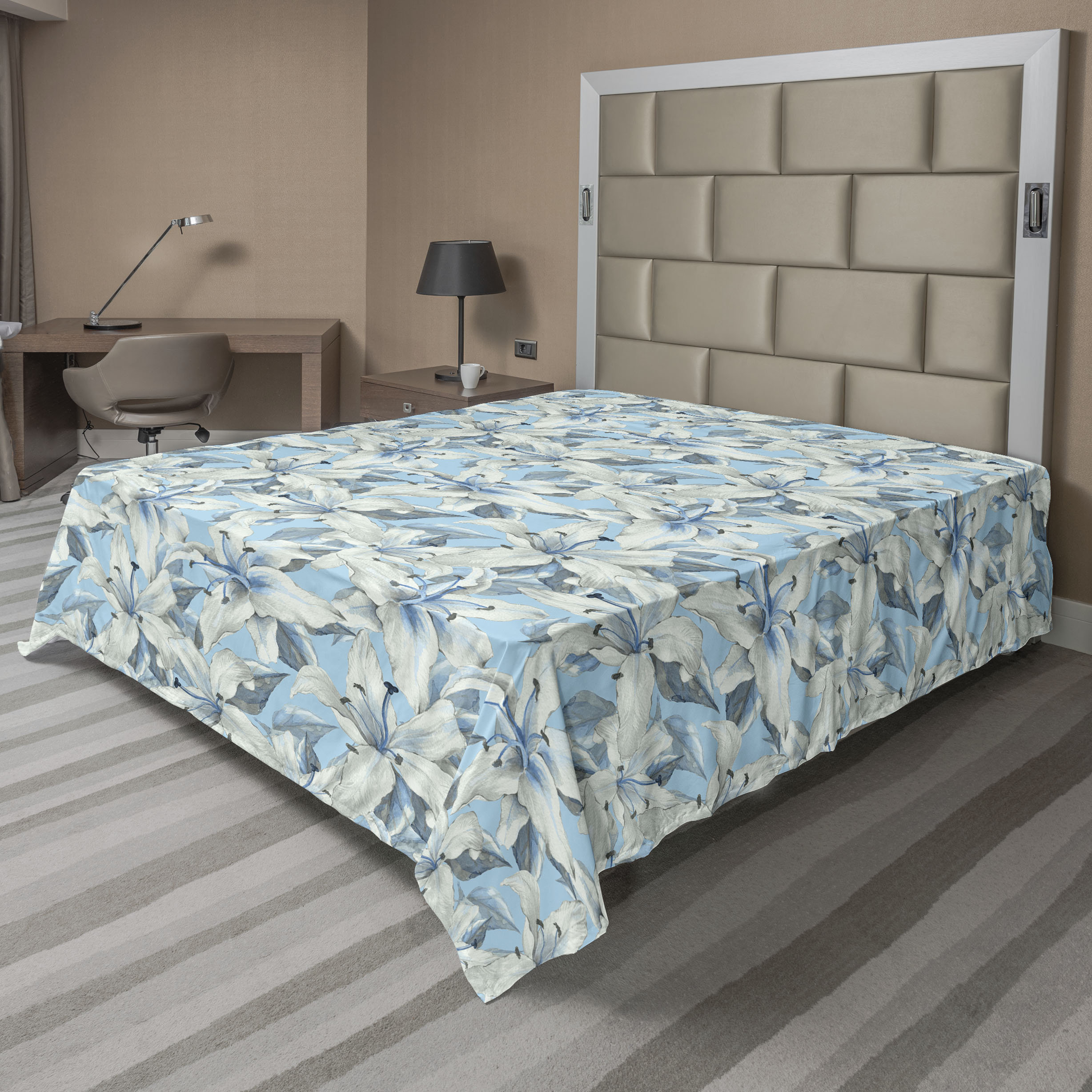 Ambesonne Jungle Flowers Flat Sheet Lily Flowers Pattern Pale Azure ...