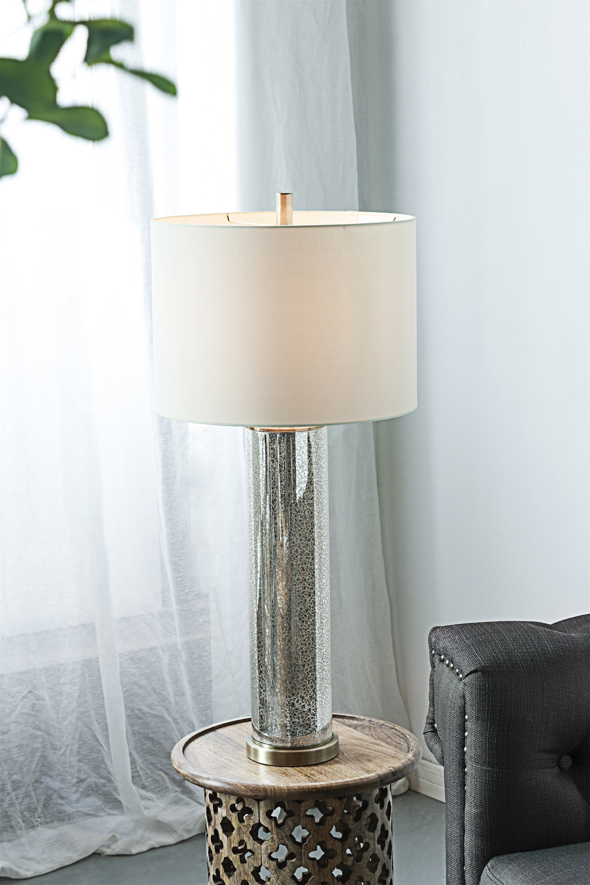 Mercer41 Mirrored Glass Table Lamp With Fabric Shade - Wayfair Canada