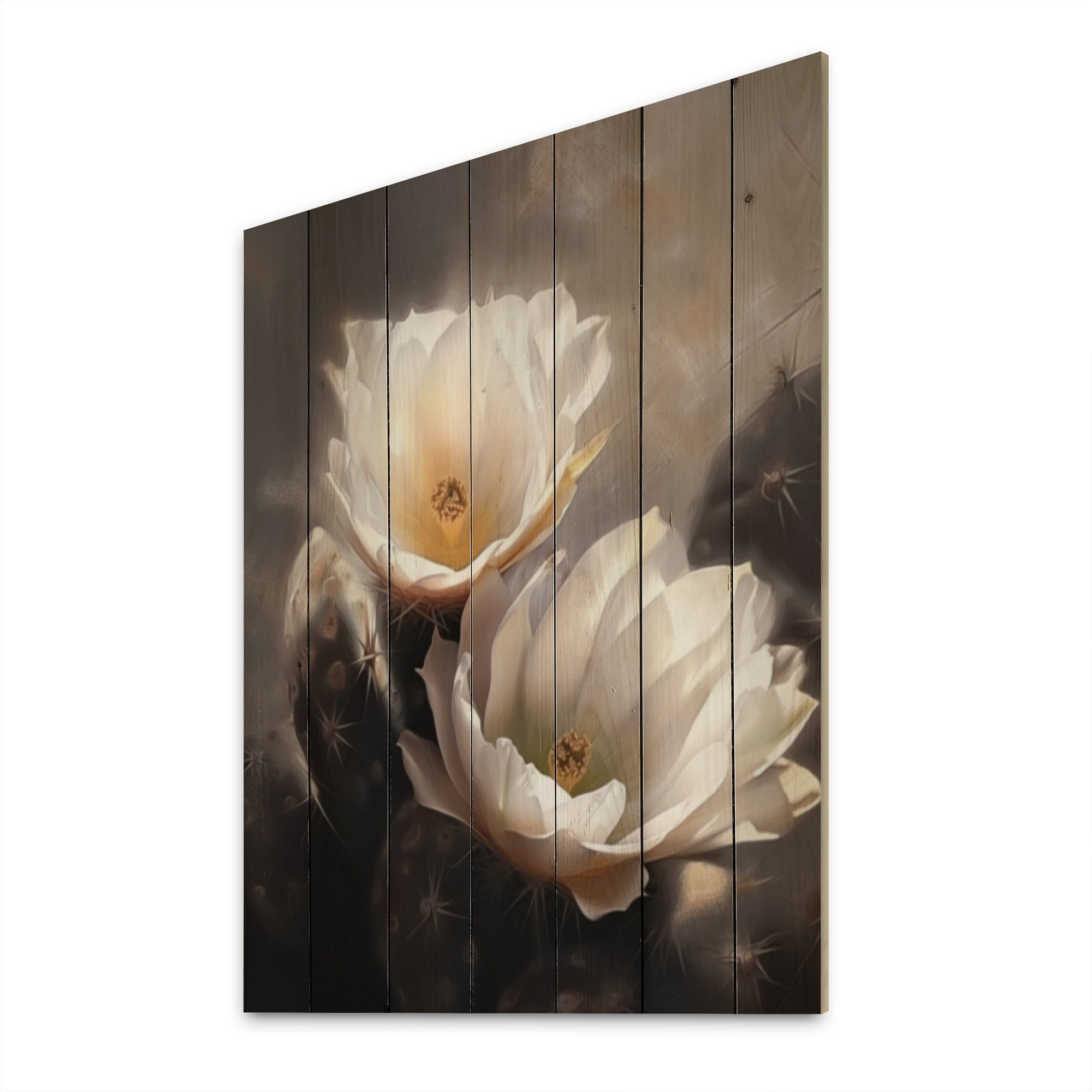 Red Barrel Studio® Daityn Cream Brown Cactus Flower II On Wood Print ...