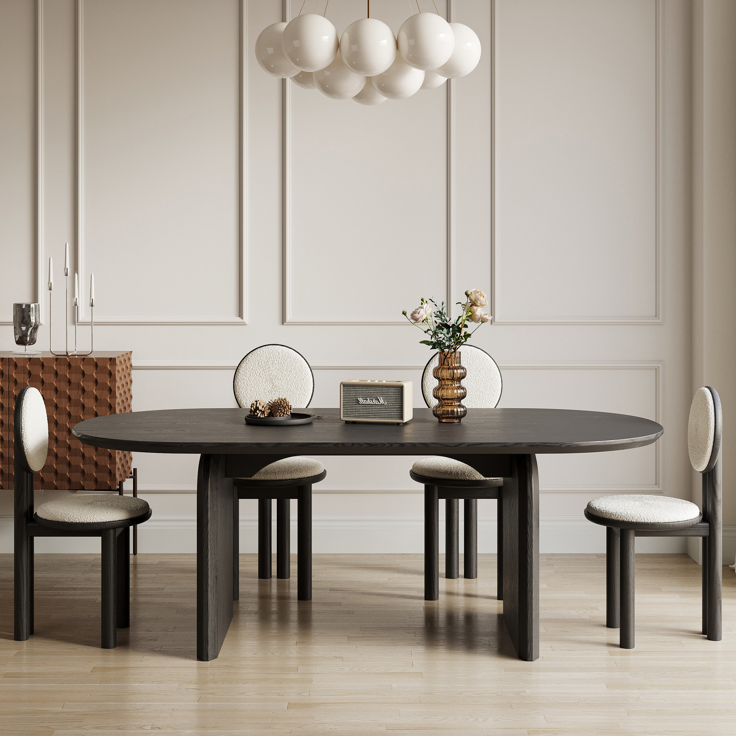 Latitude Run® 71" Mid-Century Oval Dining Table,Solid Wood, Double Legs ...