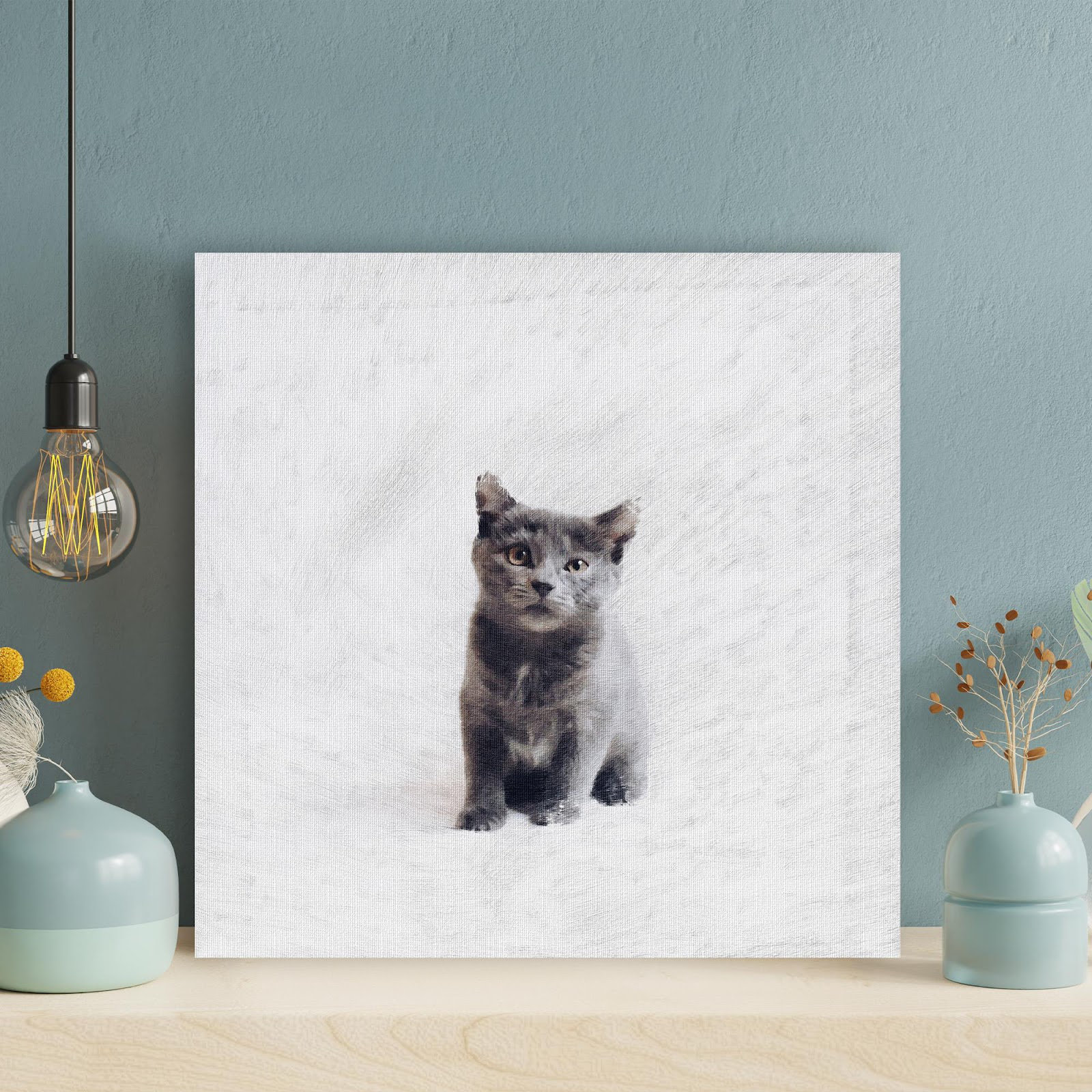 Latitude Run® Gray Cat - 1 Piece Square Graphic Art Print On Wrapped ...
