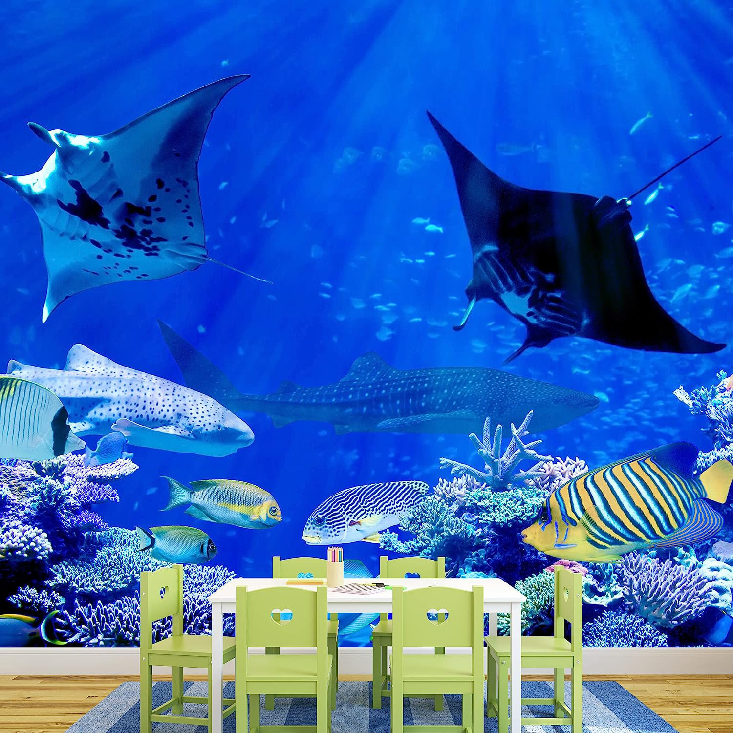 IDEA4WALL Tropical Blue Stingray Fish Coral Reef Ocean Paintable Wall ...
