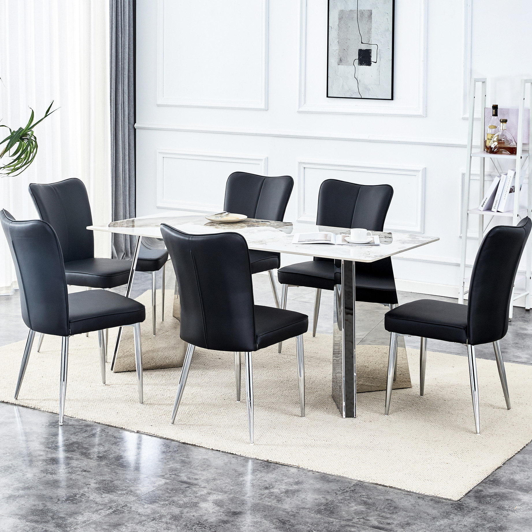 Brayden Studio® Elegant Dining Ensemble: Sintered Stone Table & 6 ...