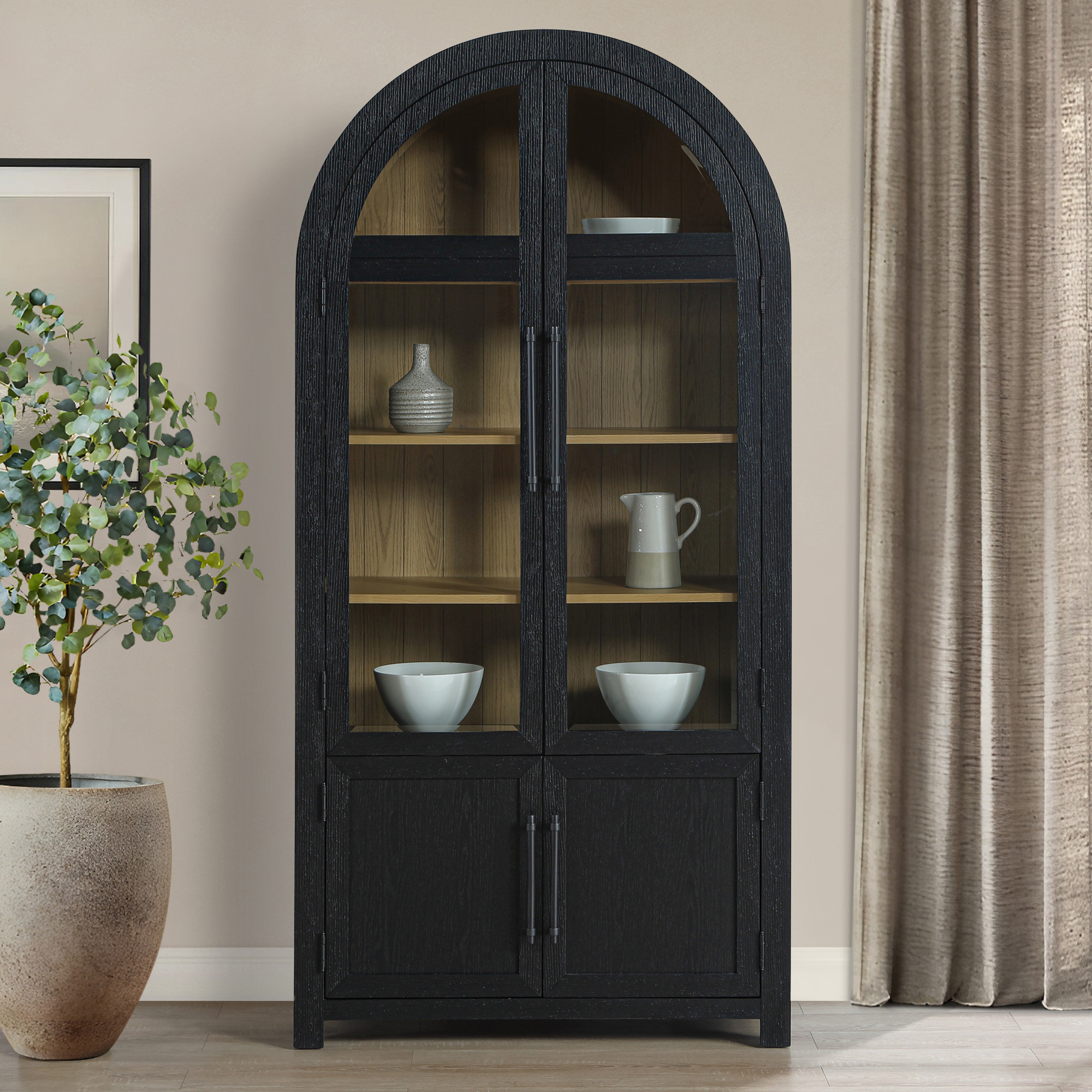 Lark Manor™ Magnolia Curio Cabinet with Glass Display Doors and Hidden ...
