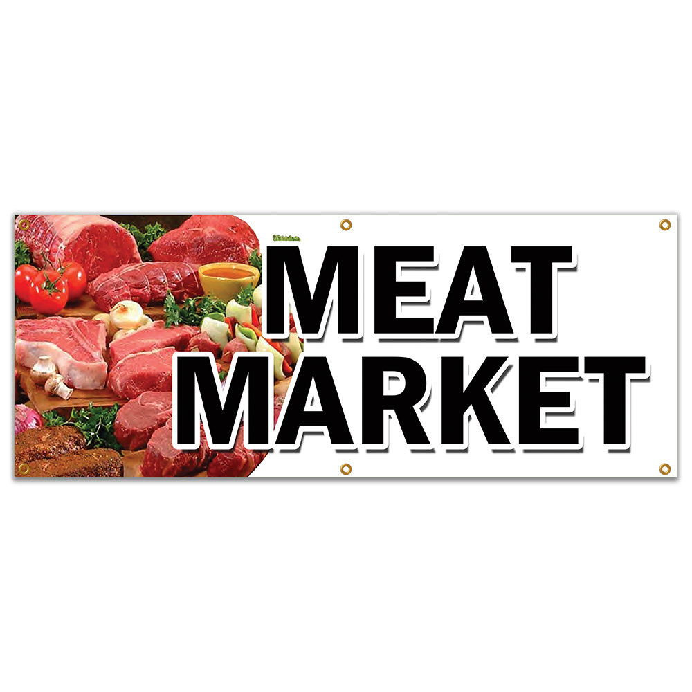 SignMission MEAT MARKET BANNER SIGN Butcher Gourmet Usda Prime Pork ...
