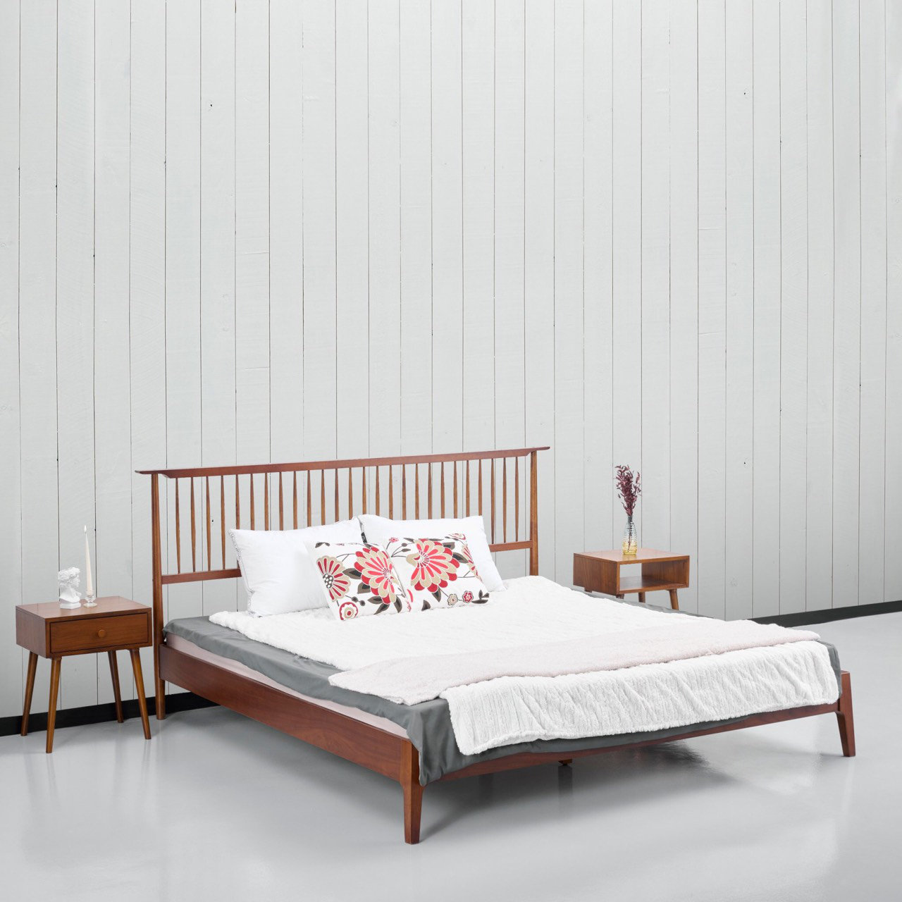 NTC Ruby Solid Wood Bed Frame with Spindle Headboard and Silent Slats ...