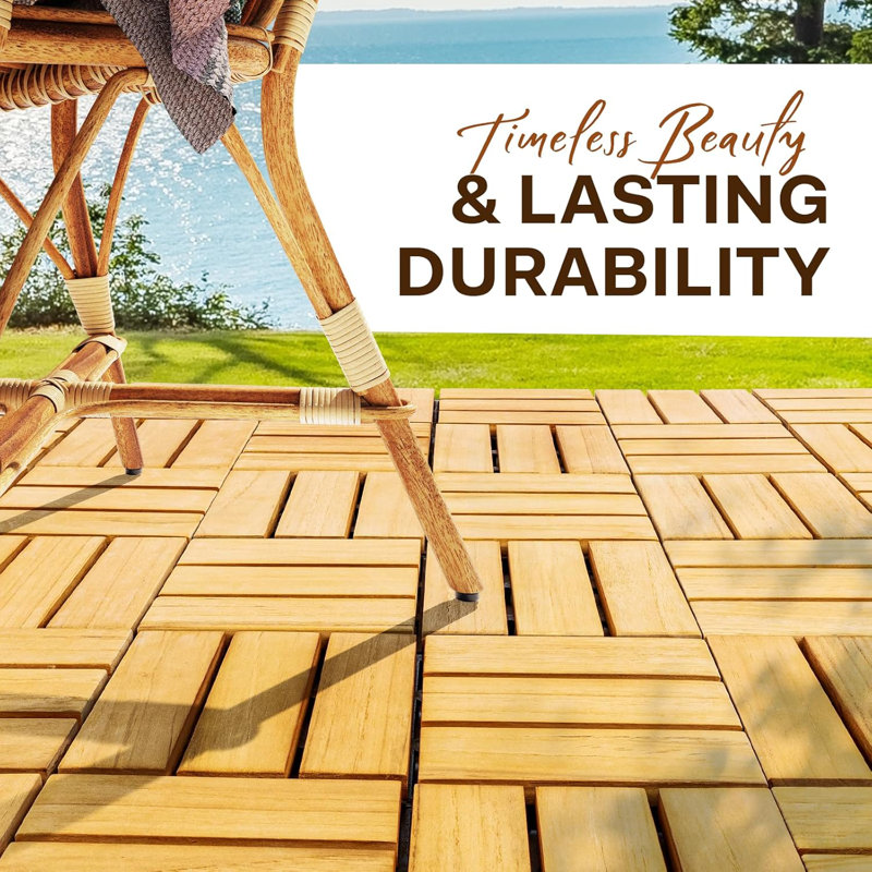 Bme Teak Wood Interlocking Deck Tiles (Pack of 10) - 12 Slats | Wayfair