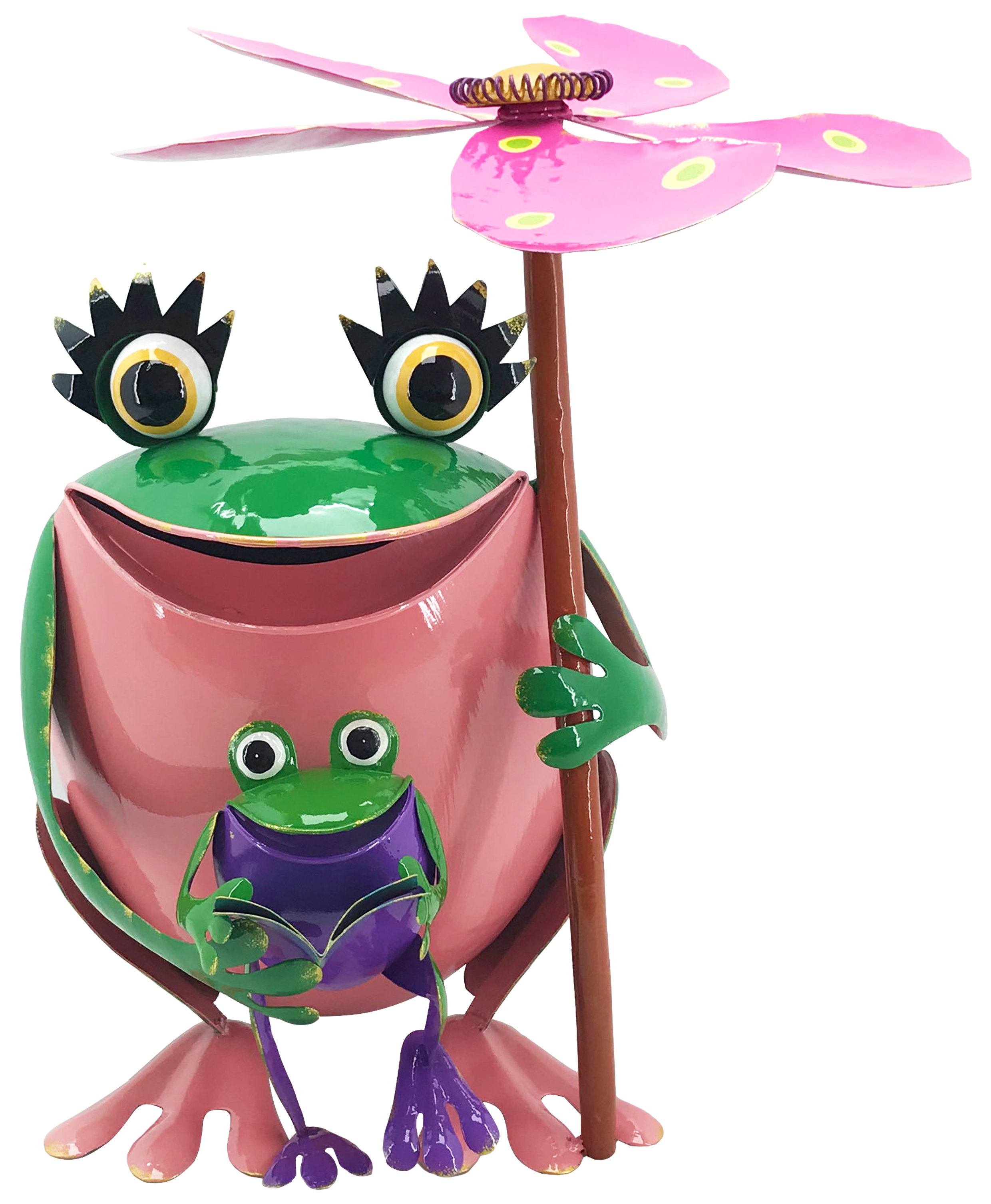 Trinx Mama and Baby Frog Metal Garden Statue Spinning Flower | Wayfair
