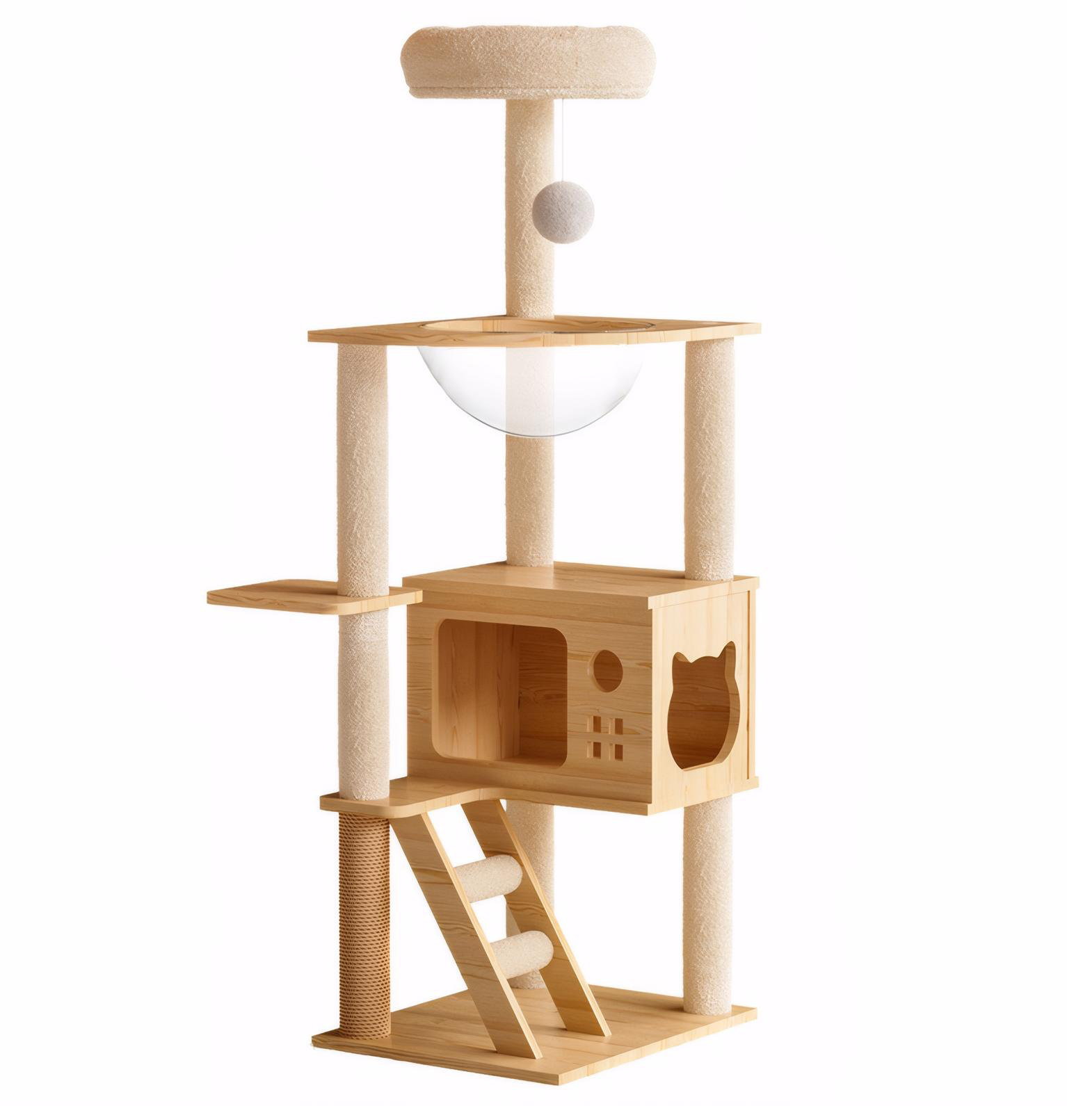 Latitude Run® 48.8" Modern Cat Tower, Wood Cat Tree Tower For Indoor ...