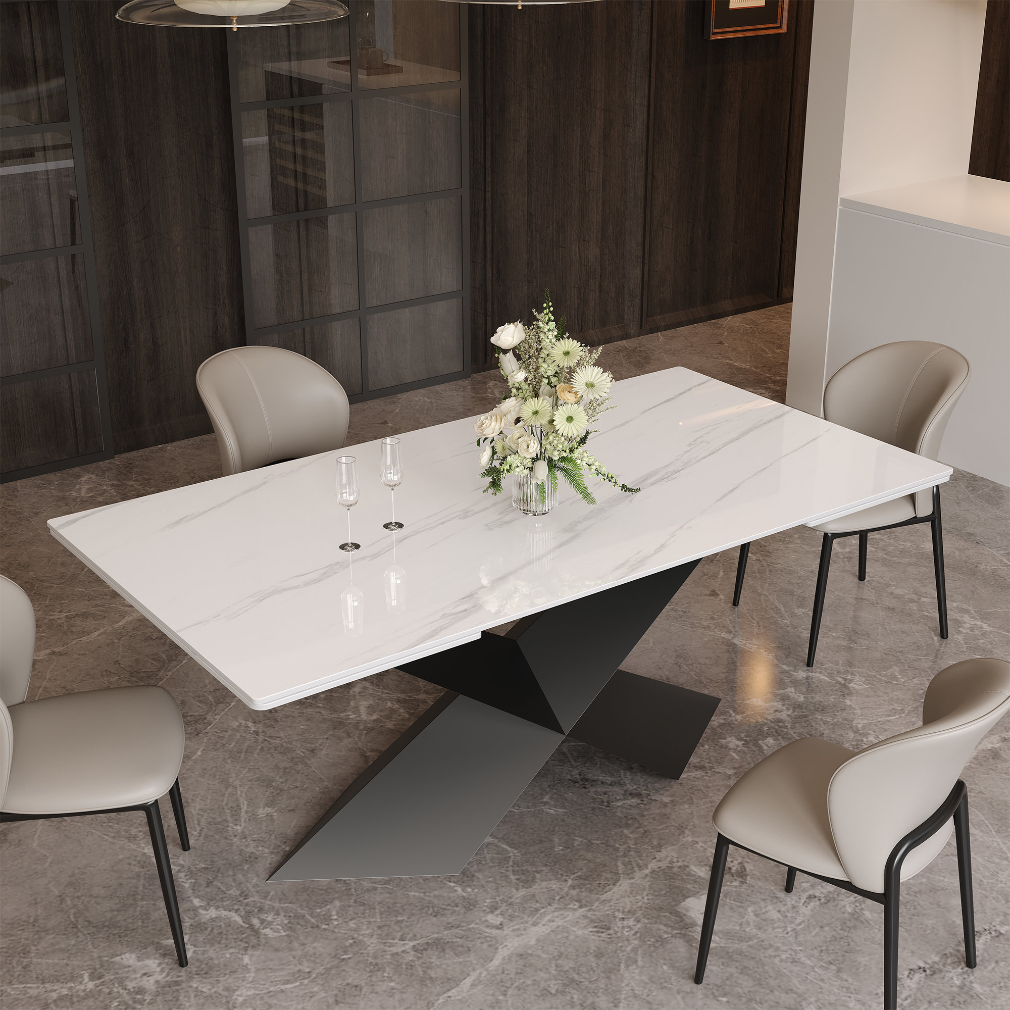 Ivy Bronx 63-95"Extendable Modern Dining Table for 4-10, White Glossy ...