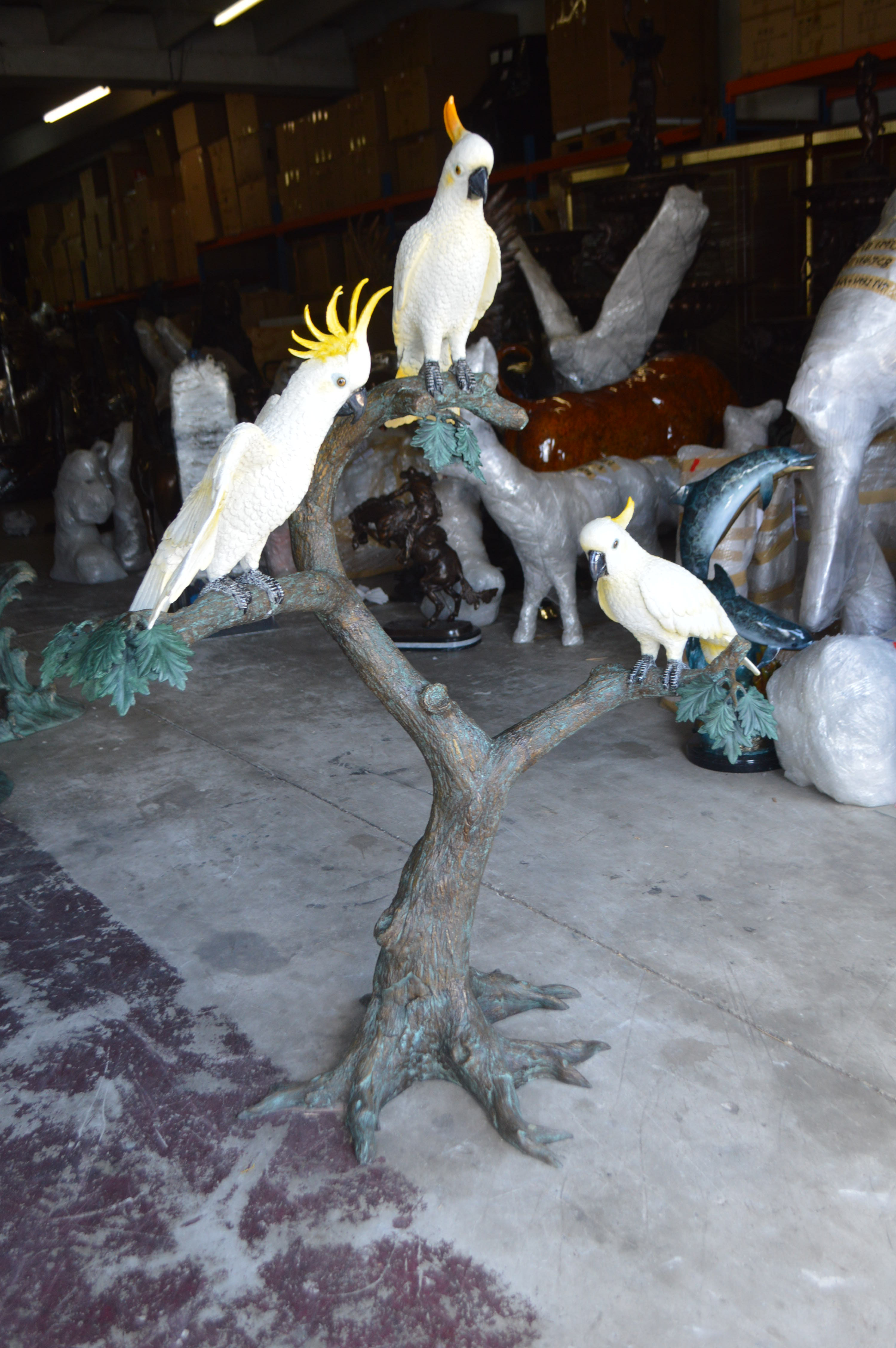 Nifao Statues Three Cockatoo on a Tree Bronze Statue - Size: 55"L x 34 ...