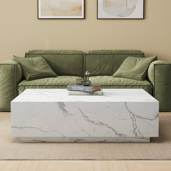 Rosdorf Park Klusek 47'' Faux Marble Modern Block Coffee Table ...