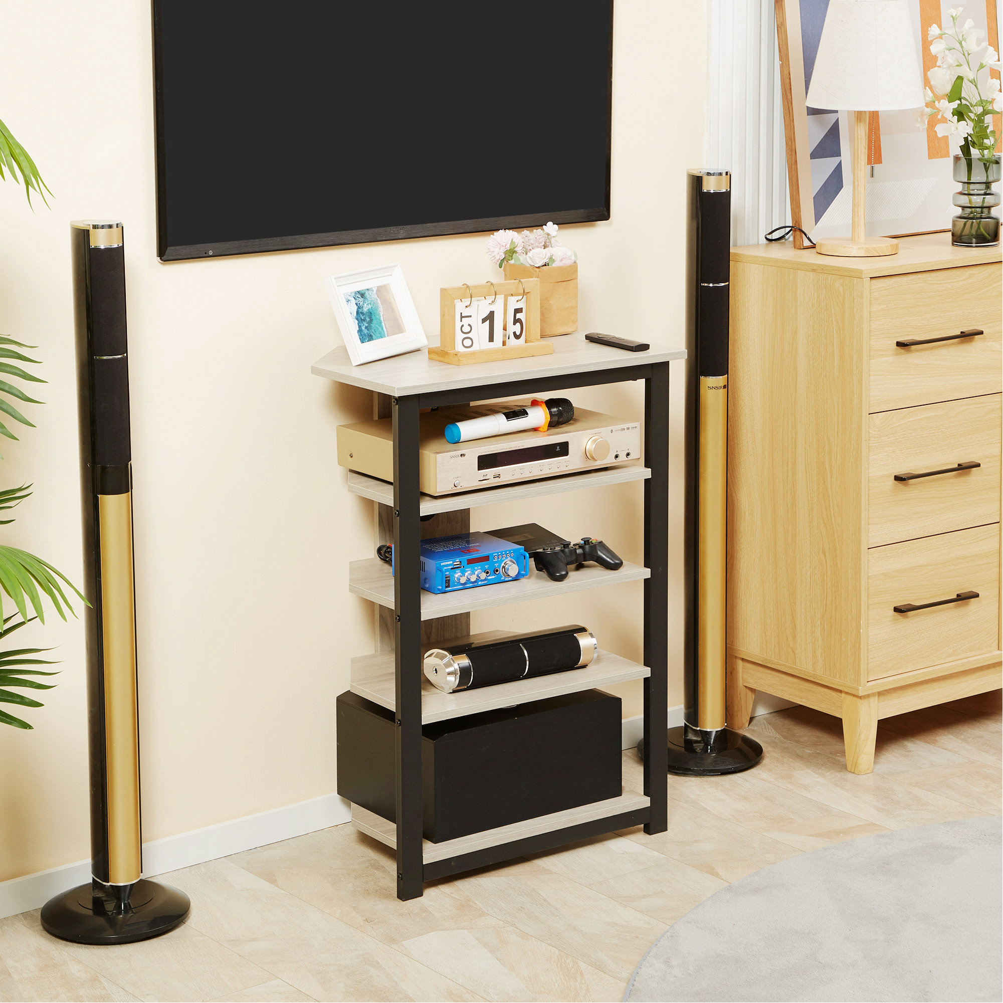 Ebern Designs AV Media TV Stand, Corner Audio Tower with Storage ...