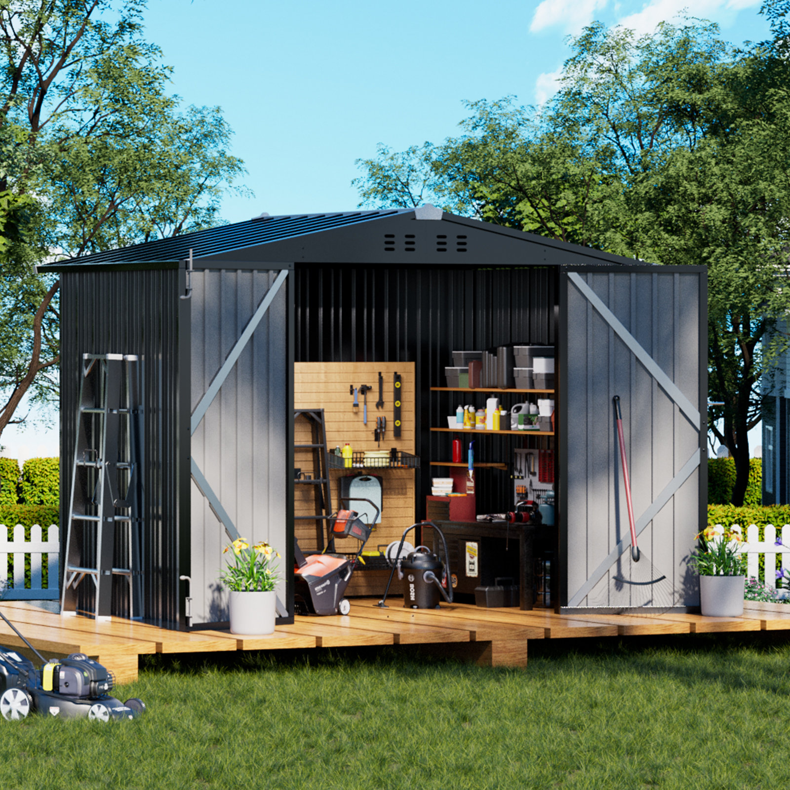 Lucklife Shed Outdoor Storage Shed Metal,Lockable Door Tool Sheds With ...