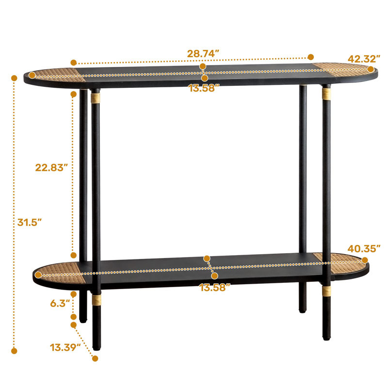 Bayou Breeze Black Metal 2-Tier Console Table with Rattan | Wayfair