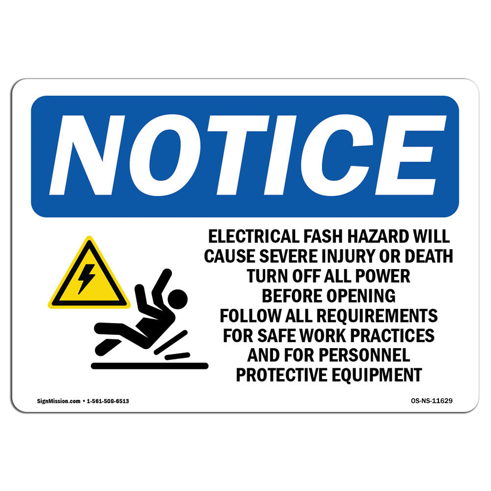 SignMission OSHA Notice - Electric Flash Hazard Will Cause Sign with ...