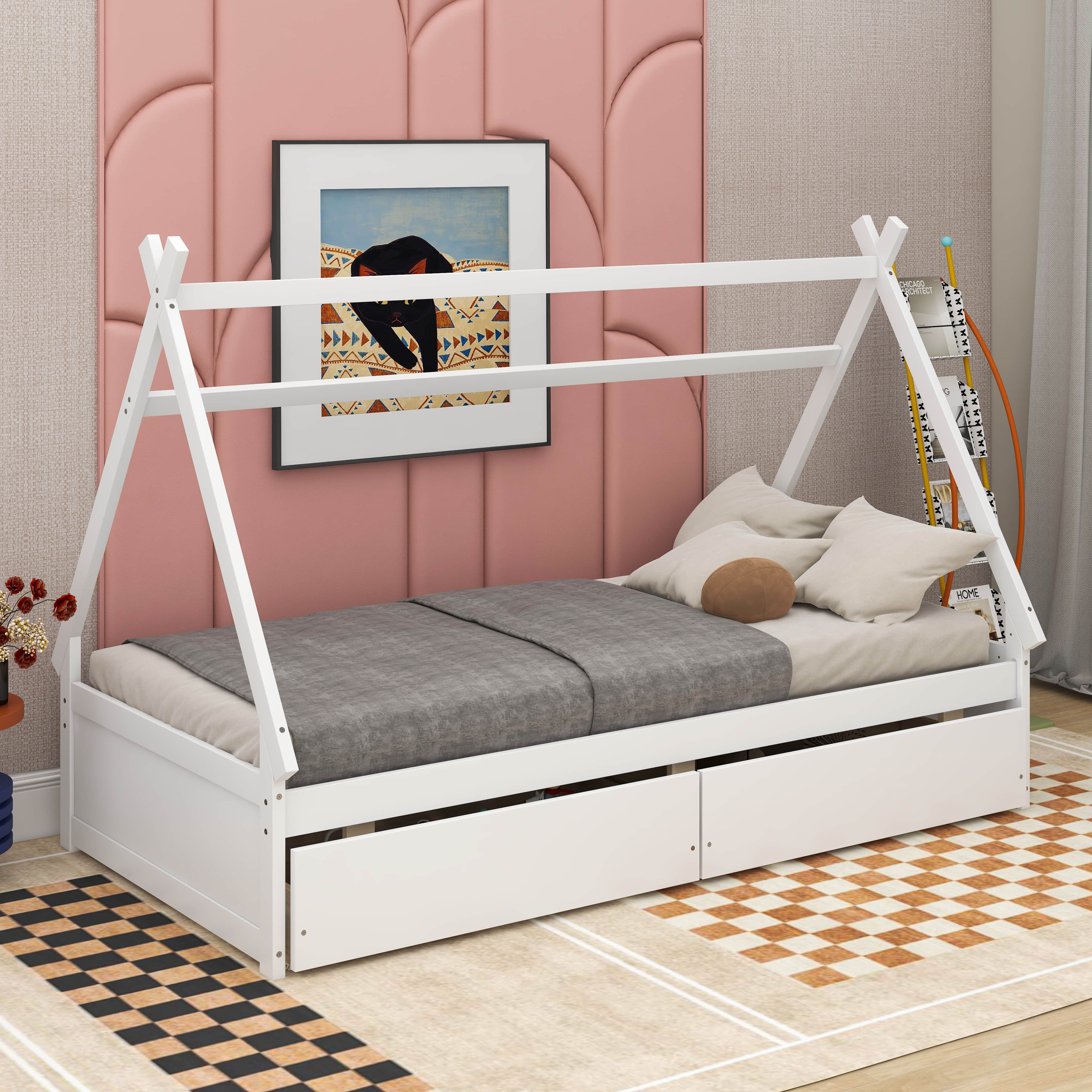 Redwood Rover Twin Size House Platform Bed With Two Drawers - Wayfair ...