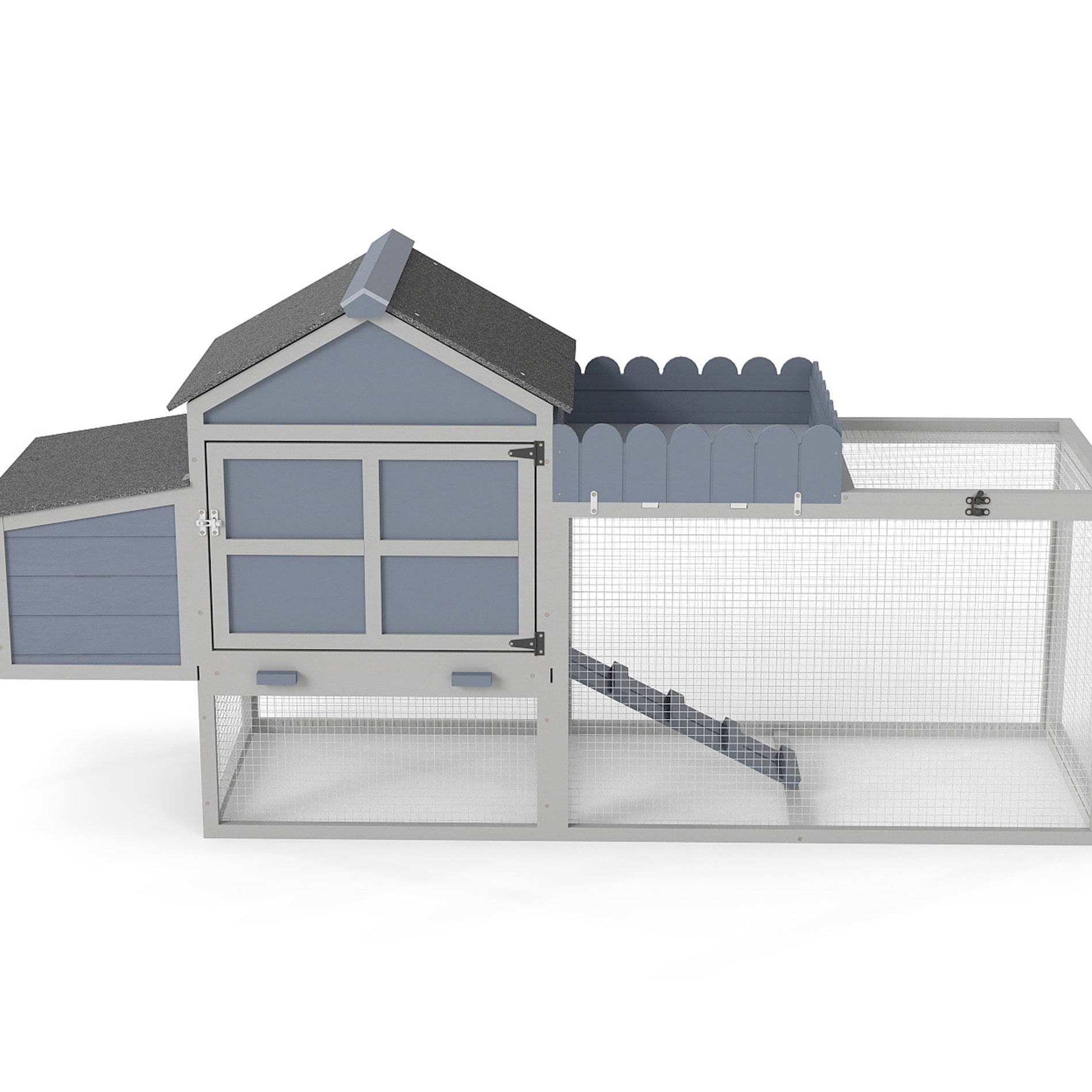 Hokku Designs Grey 80" Wooden 2 Poultry Cage With Nesting Box, Run ...
