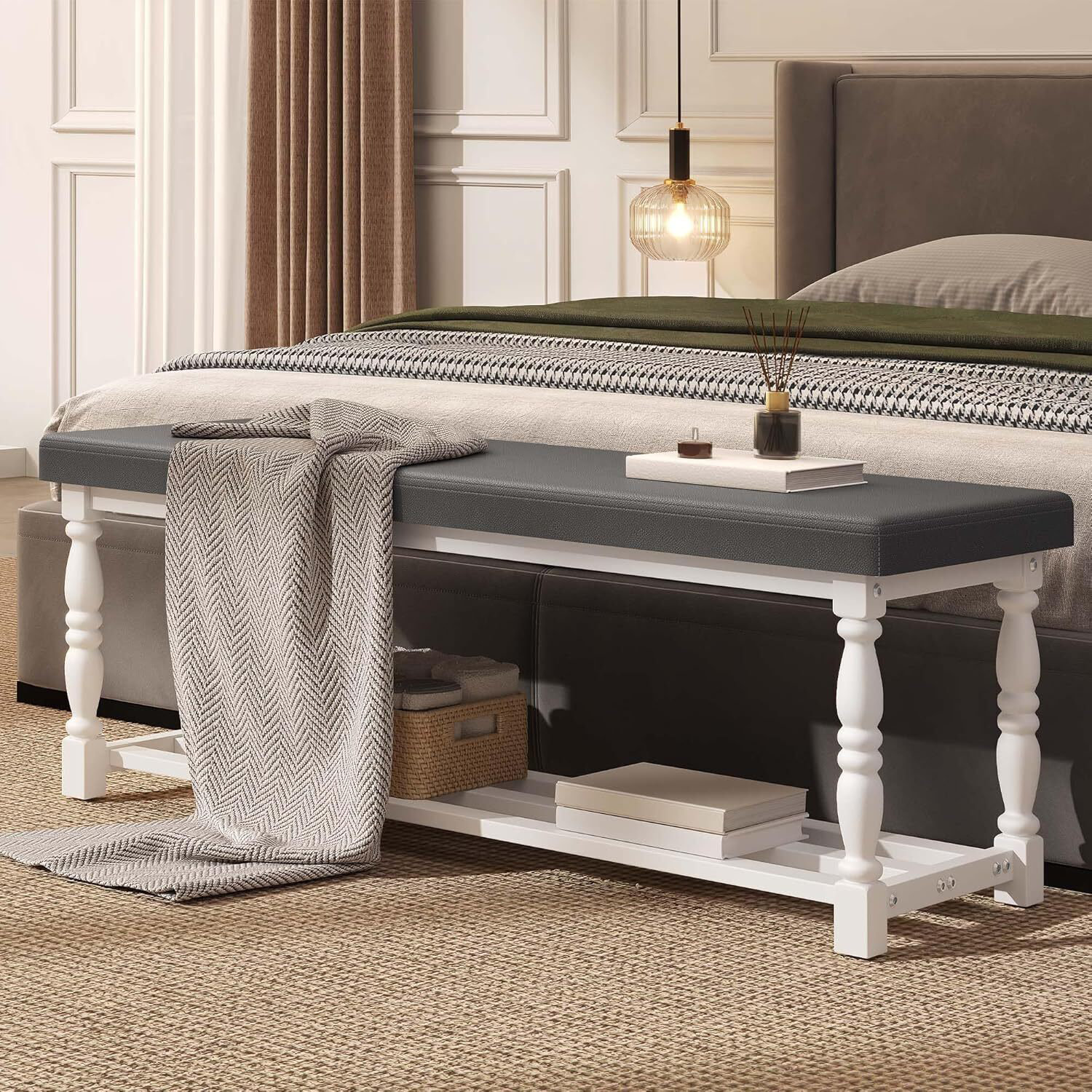 Latitude Run® This Entryway Storage Bench Has A Metal Shelf And Padded ...